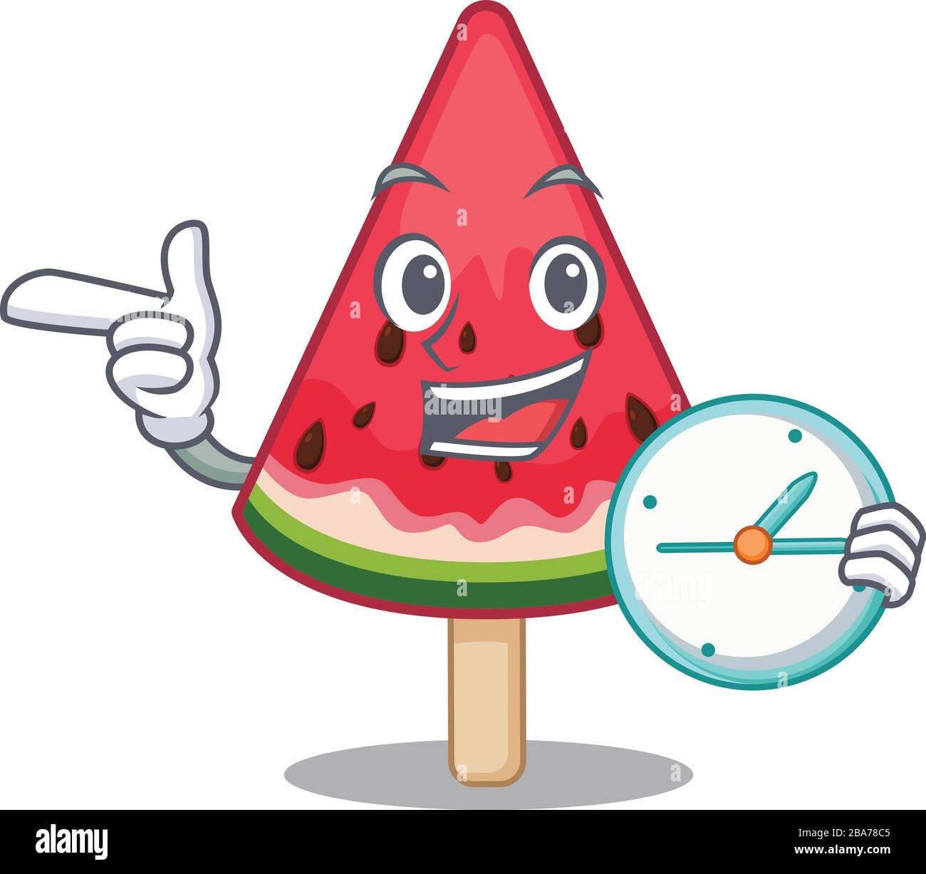 Cheerful watermelon ice cream cartoon character style with clock Stock ...
