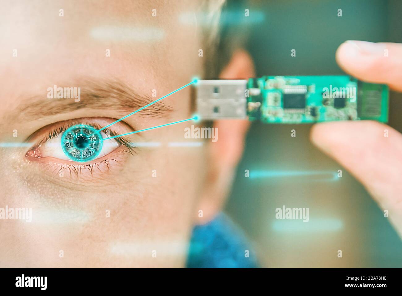 retinal scanning in humans. a man goes through identification ...