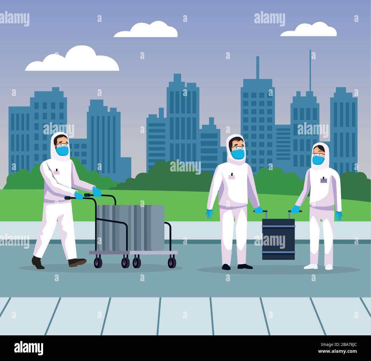 biohazard cleaning persons with sprayer on de city Stock Vector Image ...