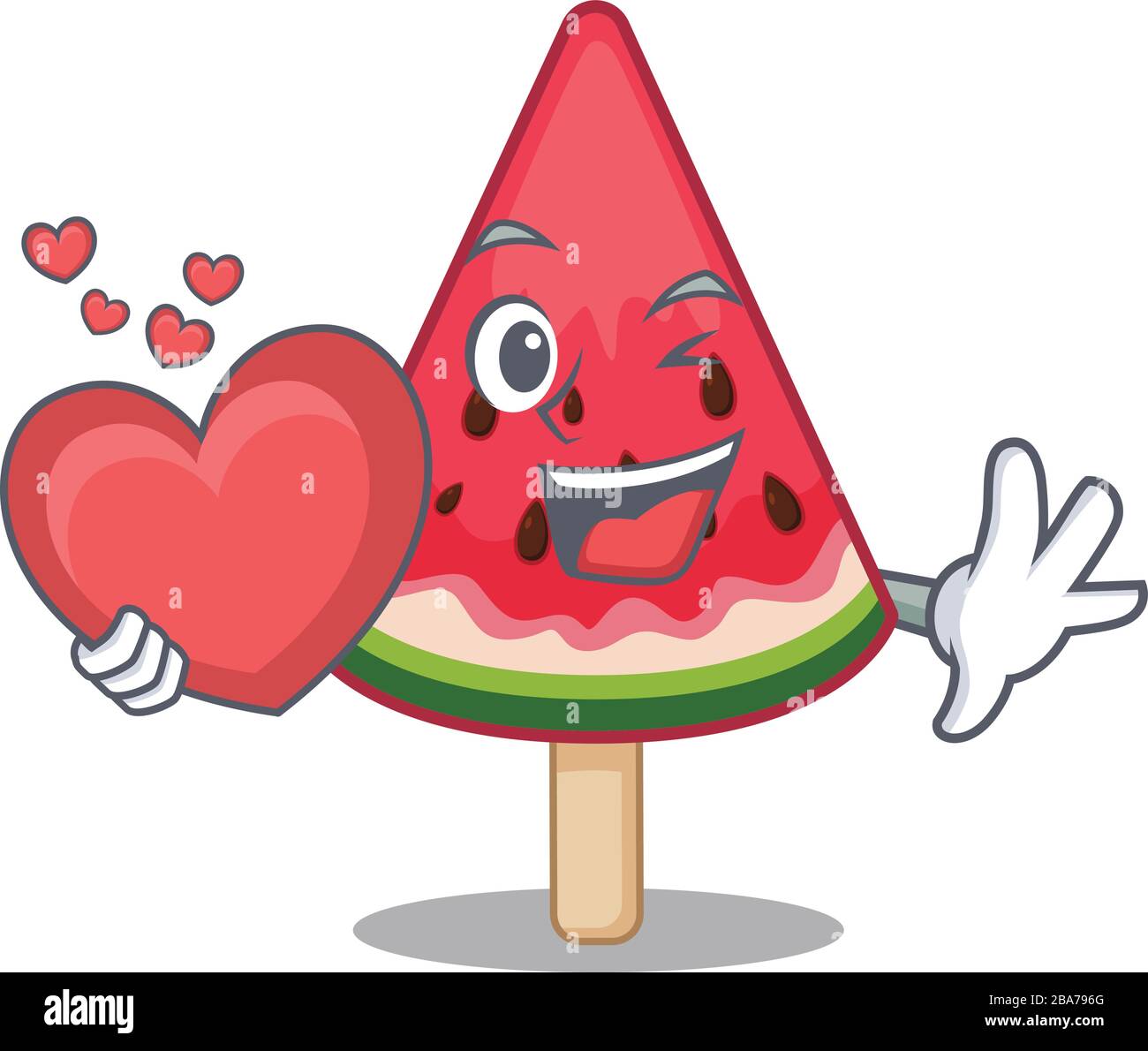 A romantic cartoon design of watermelon ice cream holding heart Stock ...