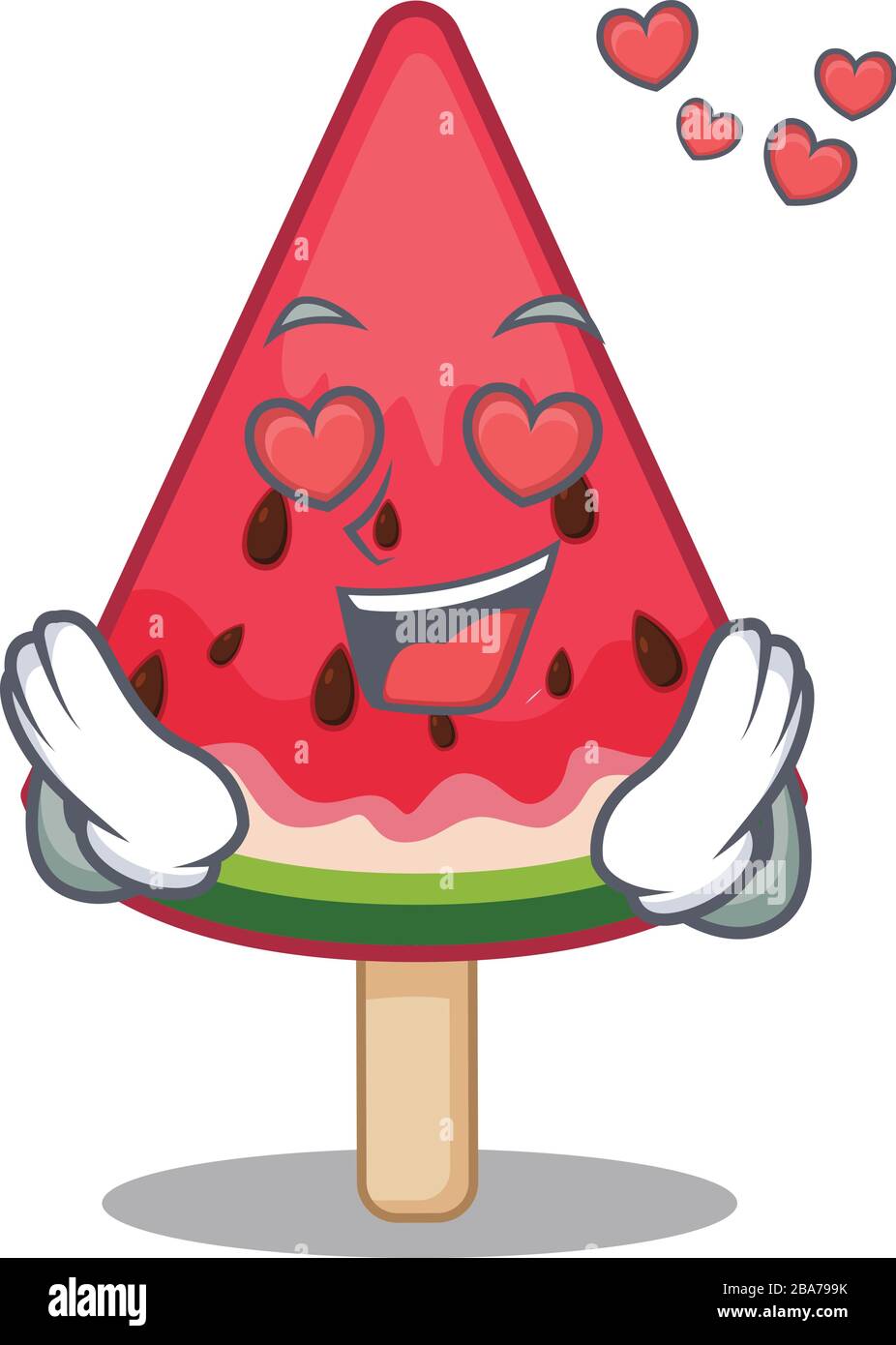 cute watermelon ice cream cartoon character showing a falling in love ...