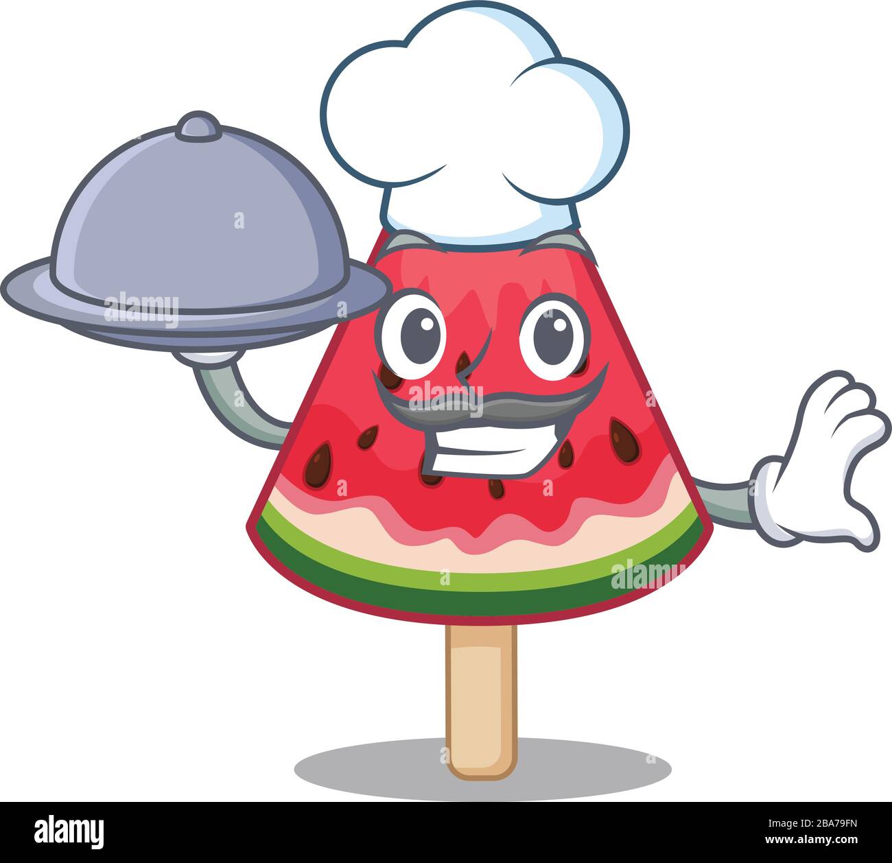 watermelon ice cream as a chef cartoon character with food on tray ...