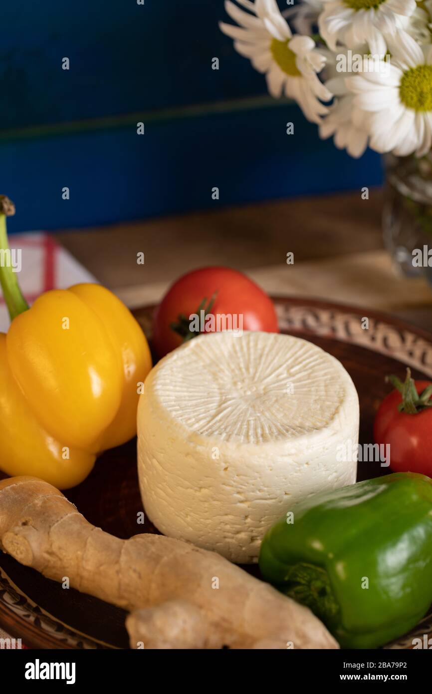 A fresh round white cheese Stock Photo - Alamy