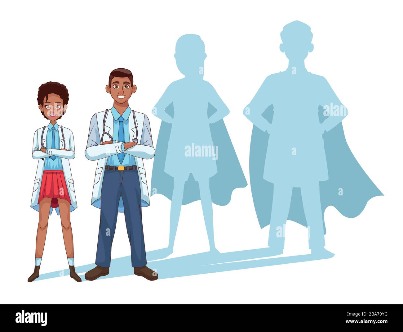 super doctors couple with hero shadow vs covid19 Stock Vector Image ...