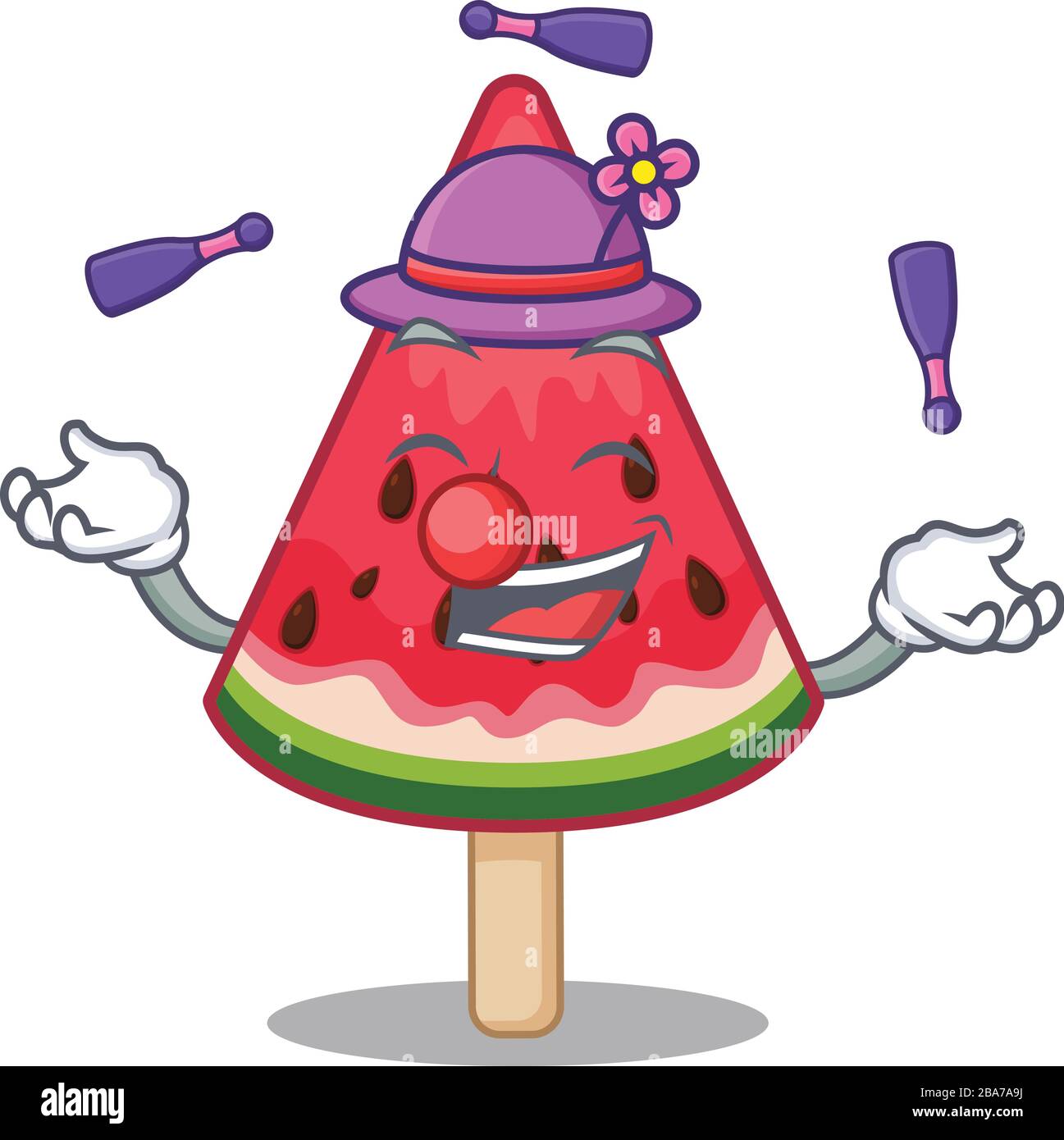 A sweet watermelon ice cream mascot cartoon style playing Juggling ...