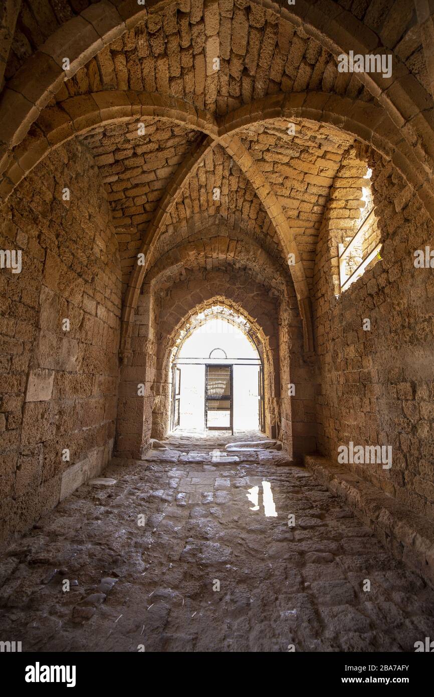 Interior of an ancient stone building in Caesarea in Israel Stock Photo ...
