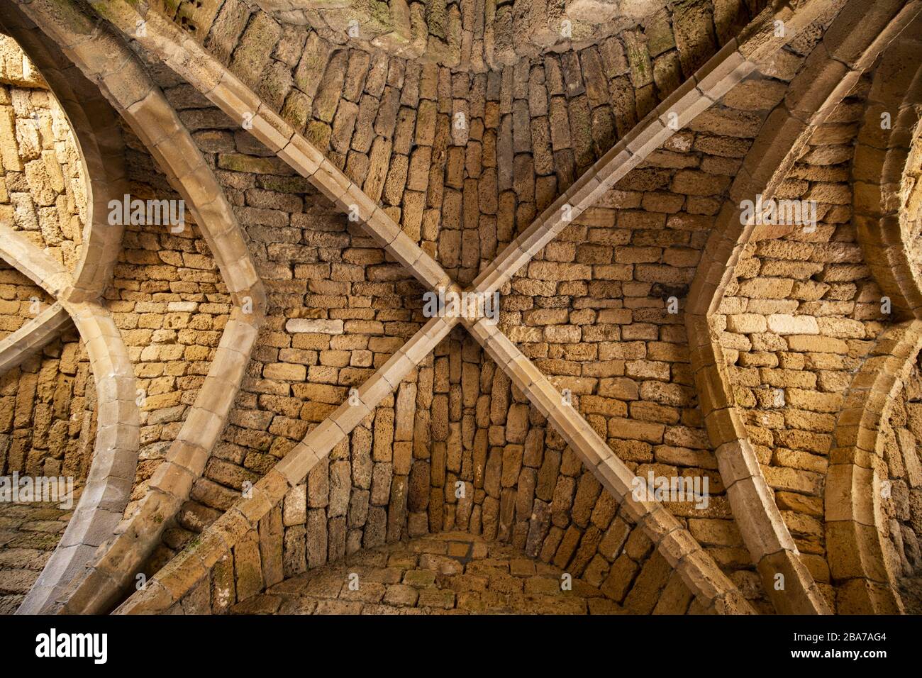 Inside of an ancient a stone building in Caesarea in Israel Stock Photo ...