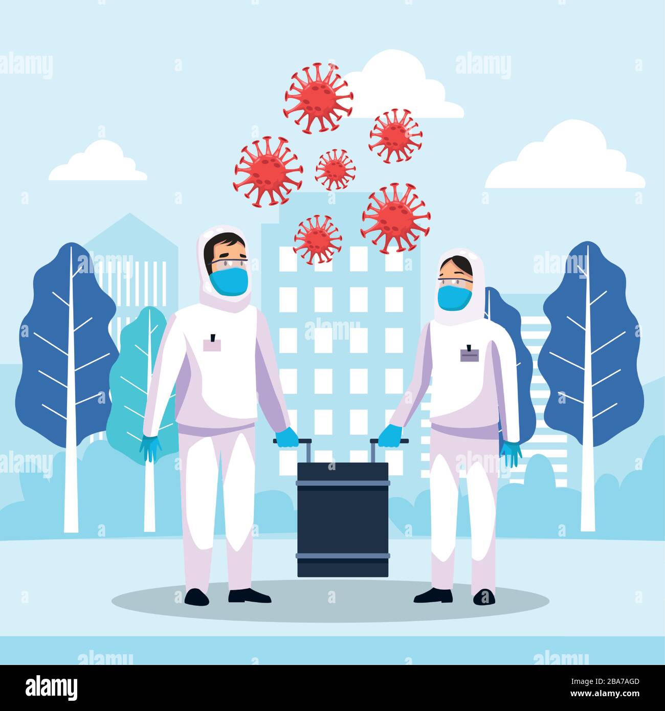 biohazard cleaning persons with covid19 particles on the city Stock ...