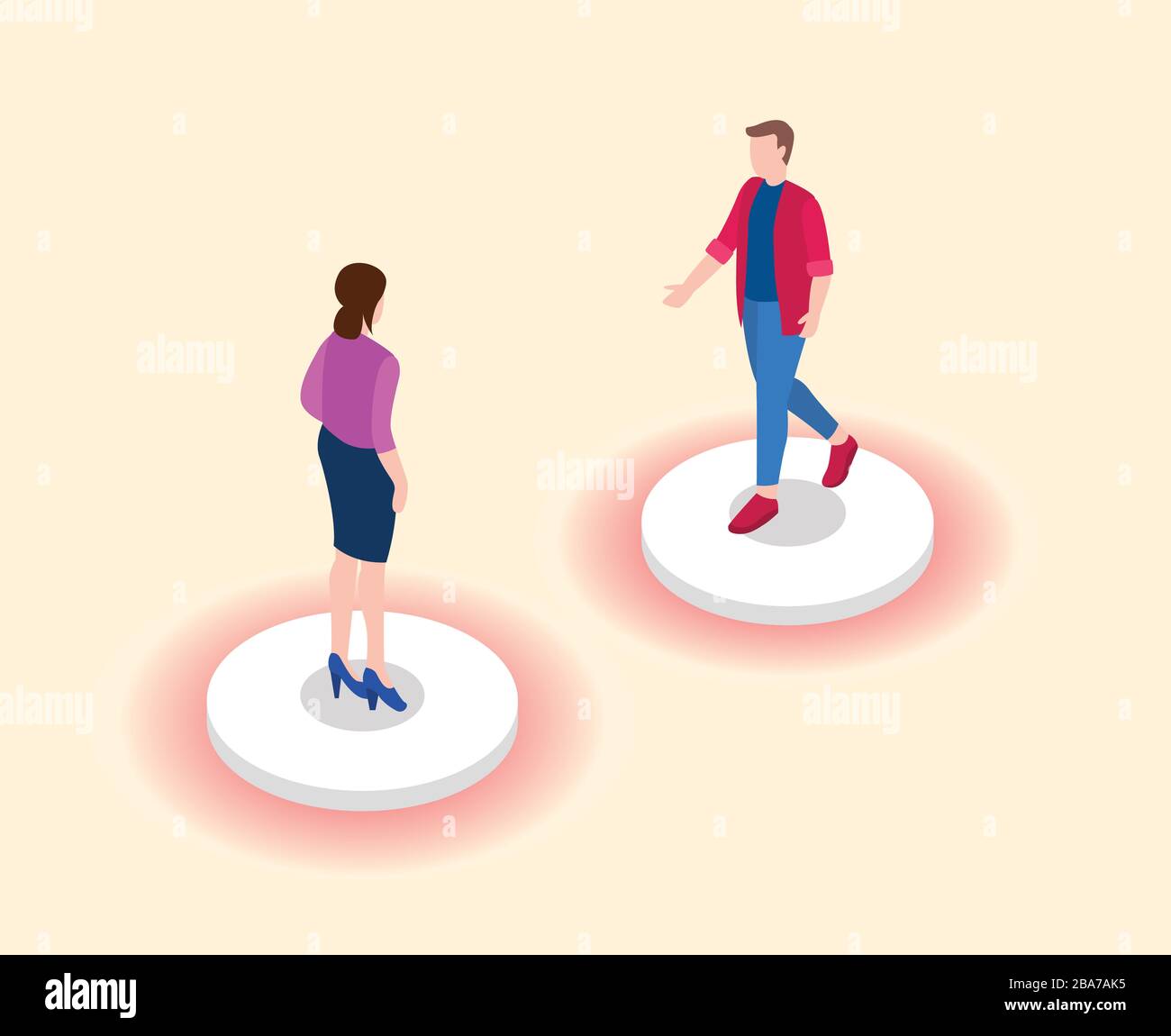 social distancing or physical distance concept with two people keep ...