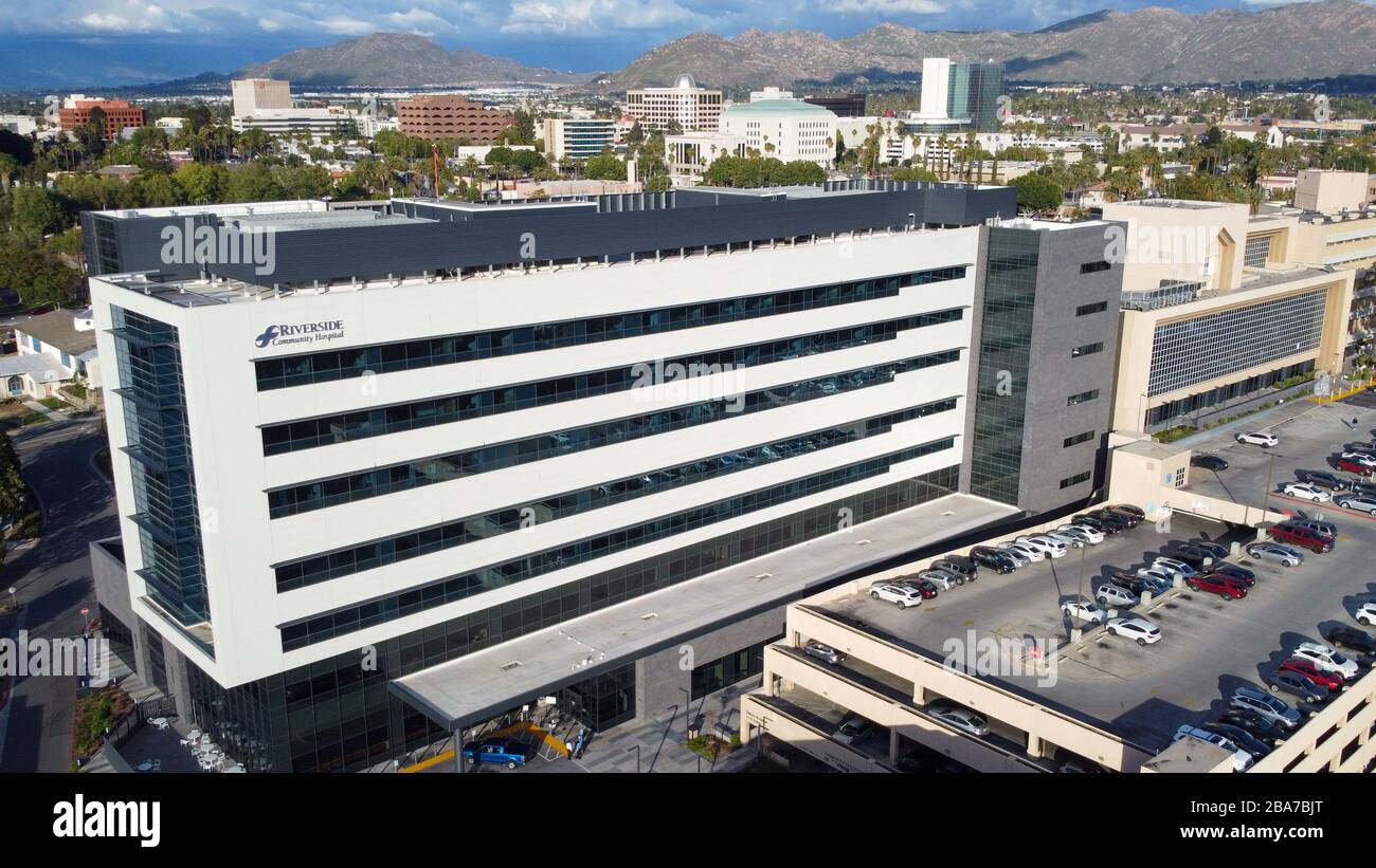 General overall aerial view of Riverside Community Hospital on ...
