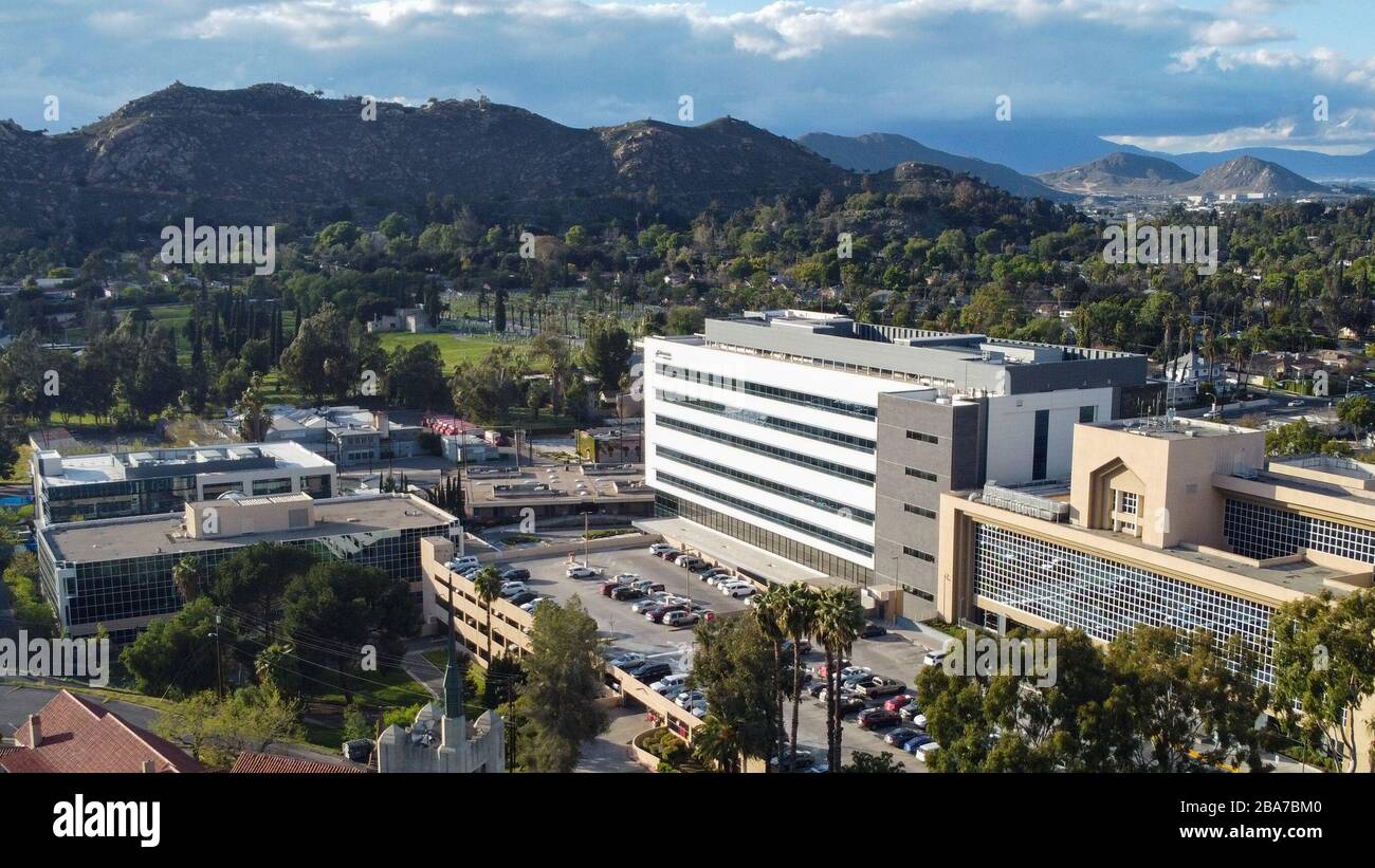 General overall aerial view of Riverside Community Hospital on ...