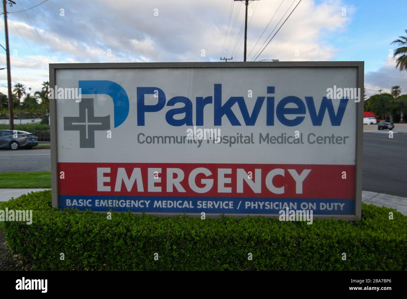General overall view of signage outside Parkview Community Hospital on ...