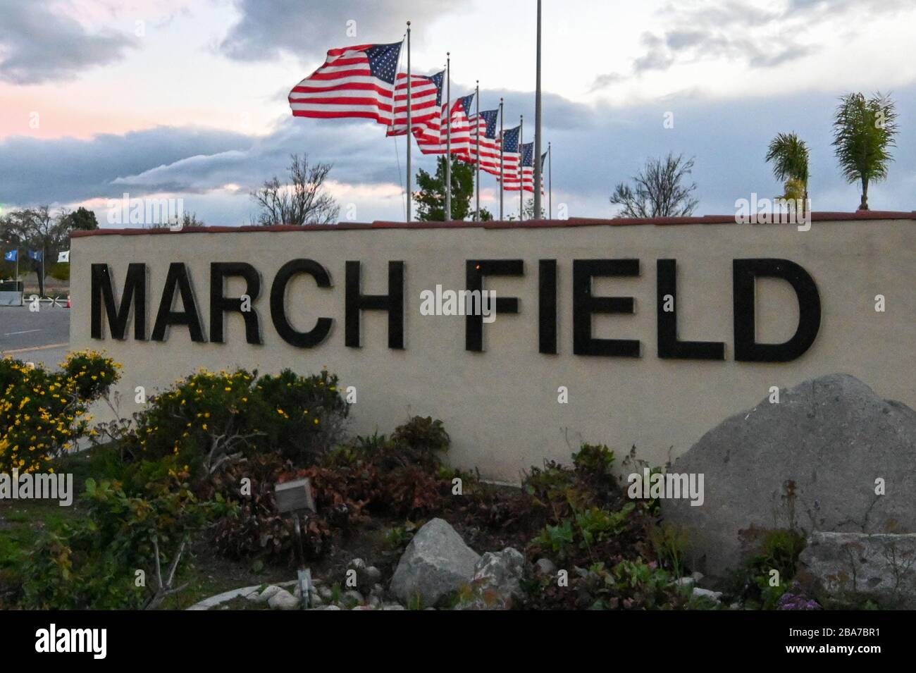 General overall view of March Air Reserve Base entrance on, Wednesday ...