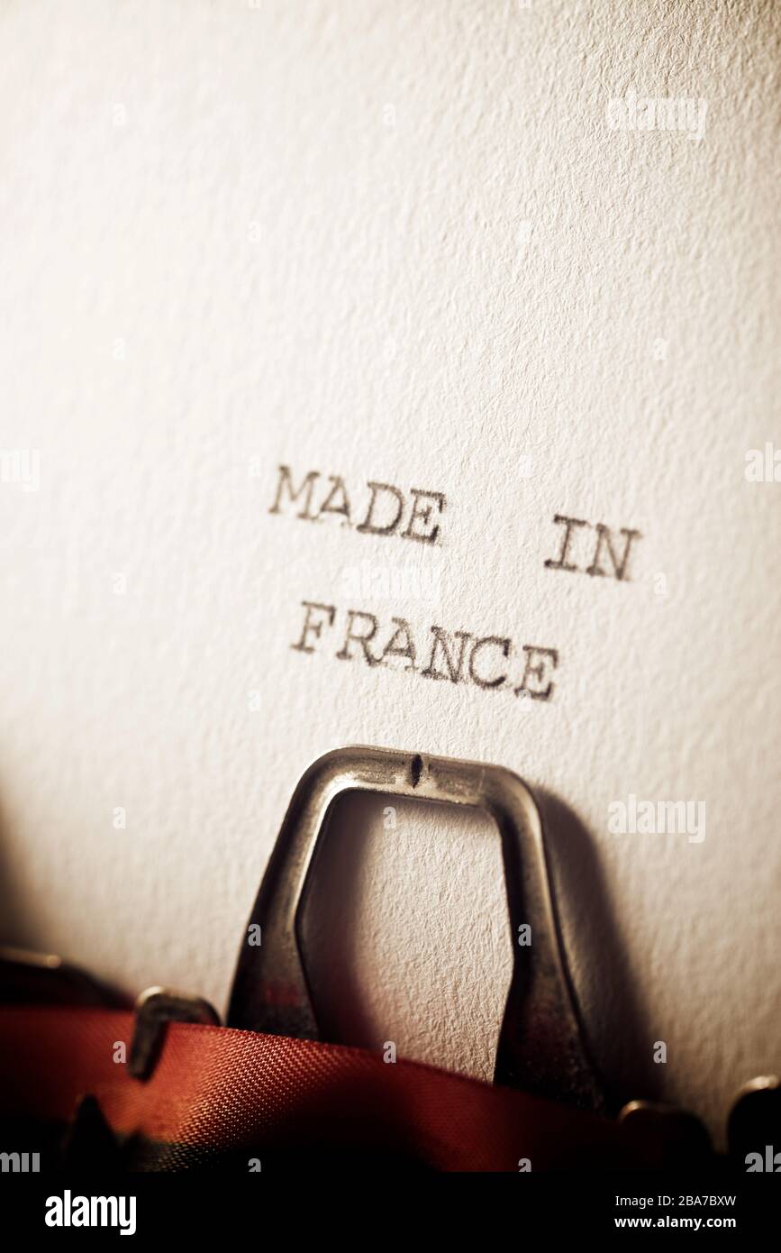 The sentence, made in France, written with a typewriter Stock Photo - Alamy