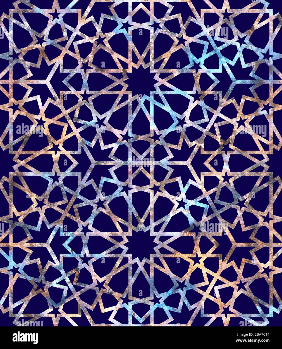 Geometric rainbow grid in neon colors on a dark navy blue background ...