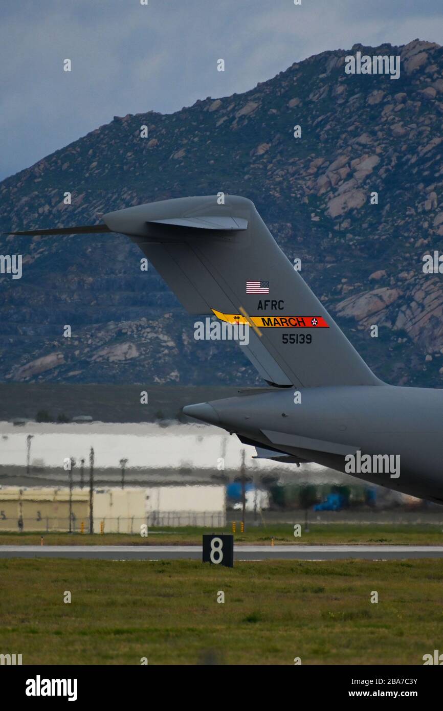 Detailed view of the tail on a Boeing C-17A Globemaster III at March ...