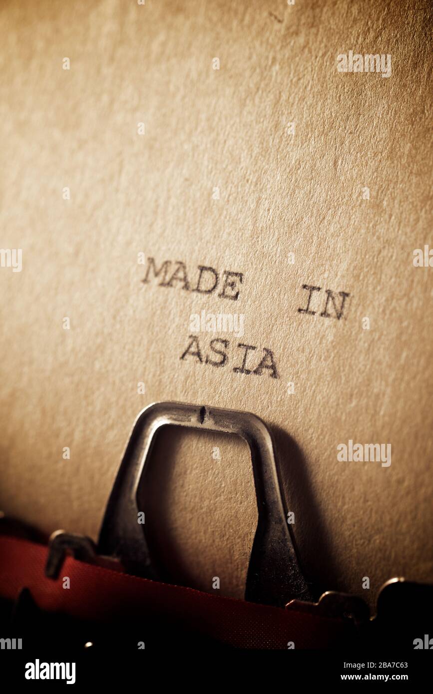 The sentence, Made in Asia, written with a typewriter Stock Photo - Alamy