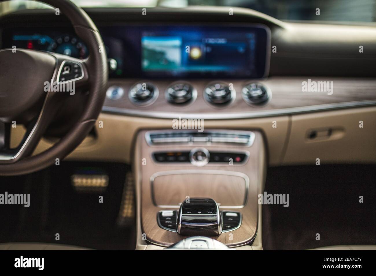 Control wheel, navigation system and meters of a car Stock Photo - Alamy