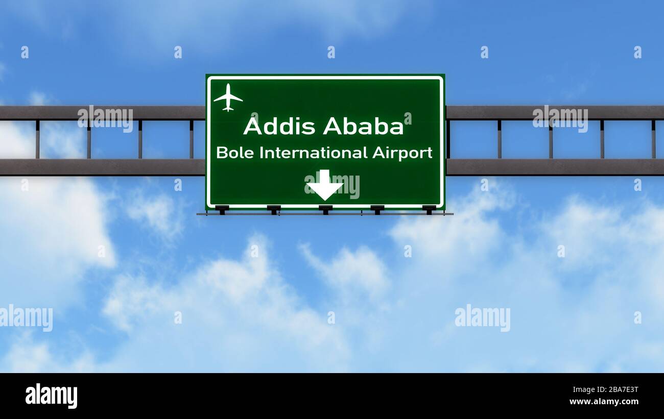Addis Ababa Ethiopia Airport Highway Road Sign 3D Illustration Stock ...