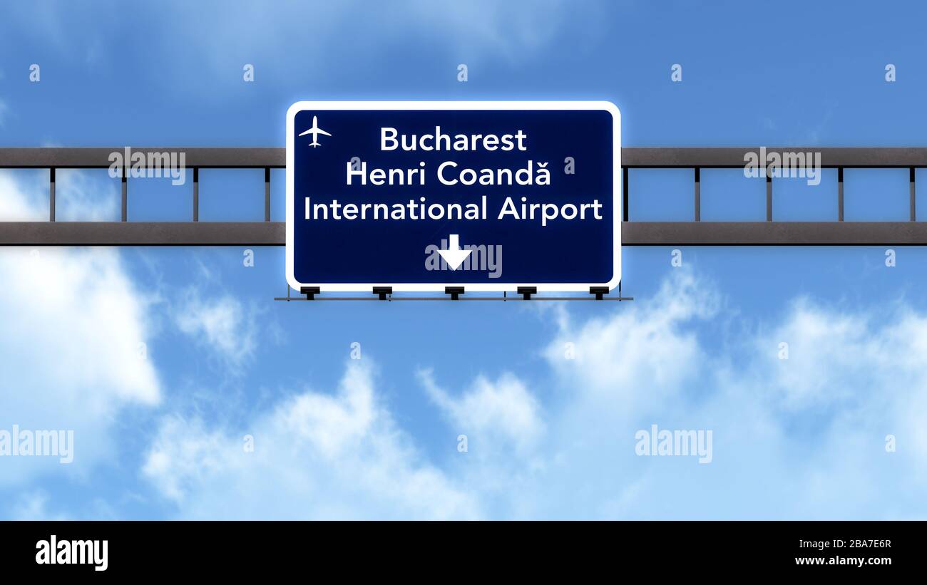 Bucharest Romania Airport Highway Road Sign 3D Illustration Stock Photo ...