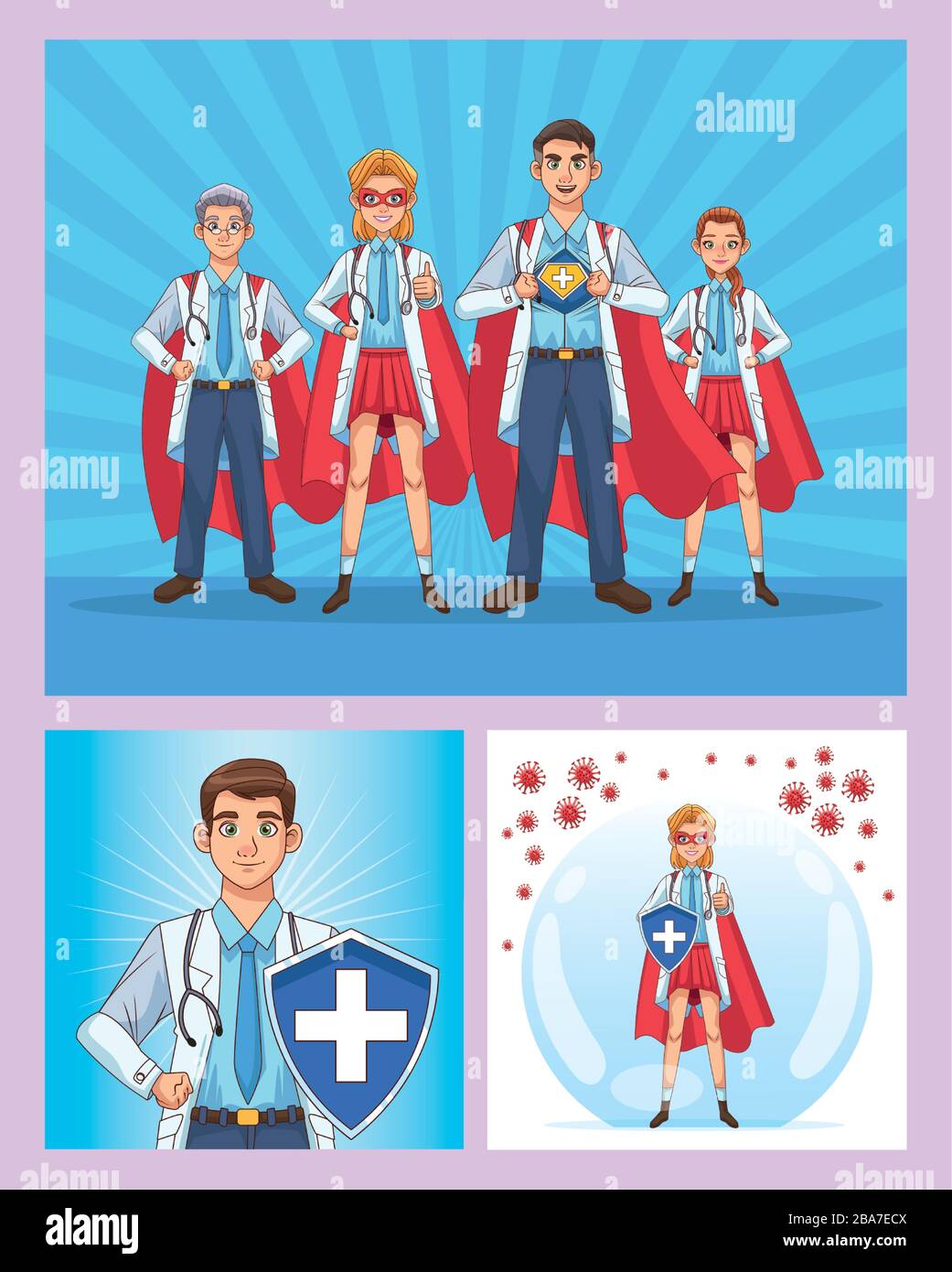 super doctors staff with hero cloaks and shield vs covid19 Stock Vector ...