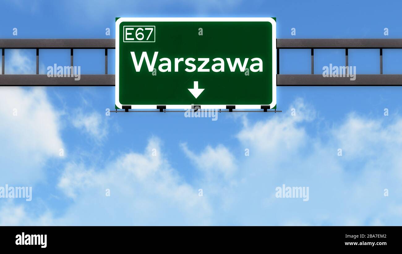 Warsaw Poland Highway Road Sign 3D Illustration Stock Photo - Alamy