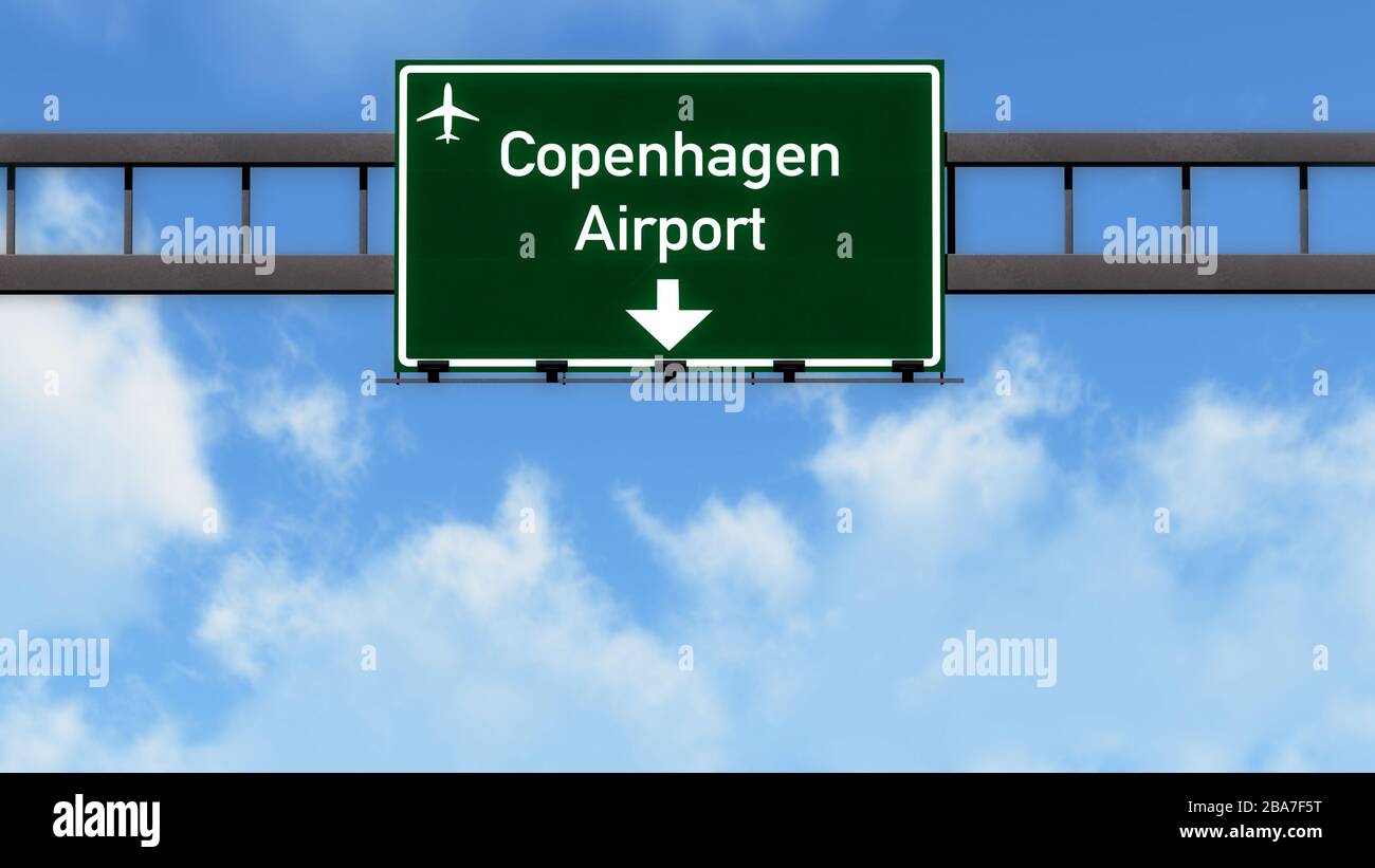Copenhagen Denmark Airport Highway Road Sign 3D Illustration Stock ...