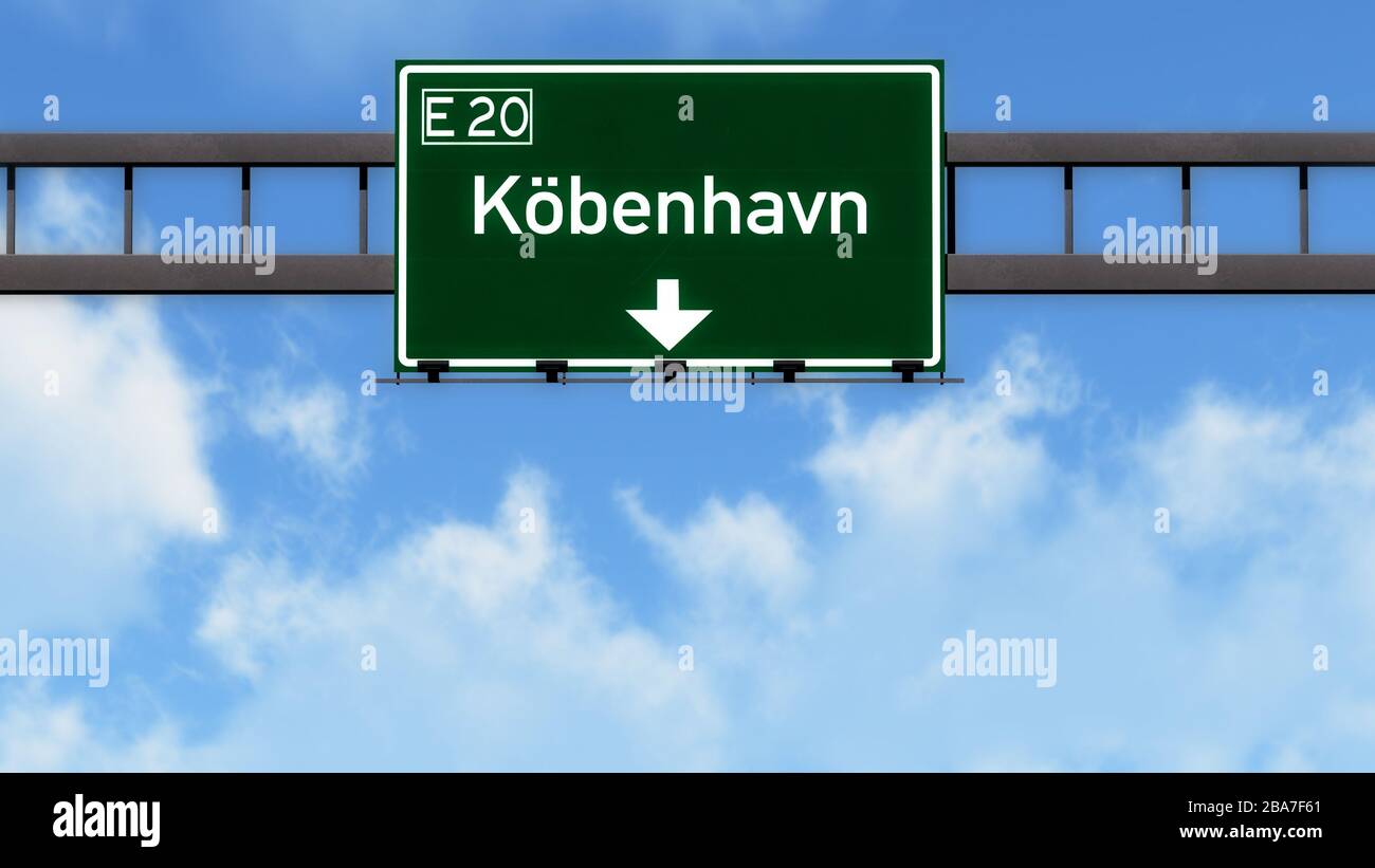 Copenhagen Denmark Highway Road Sign 3D Illustration Stock Photo - Alamy