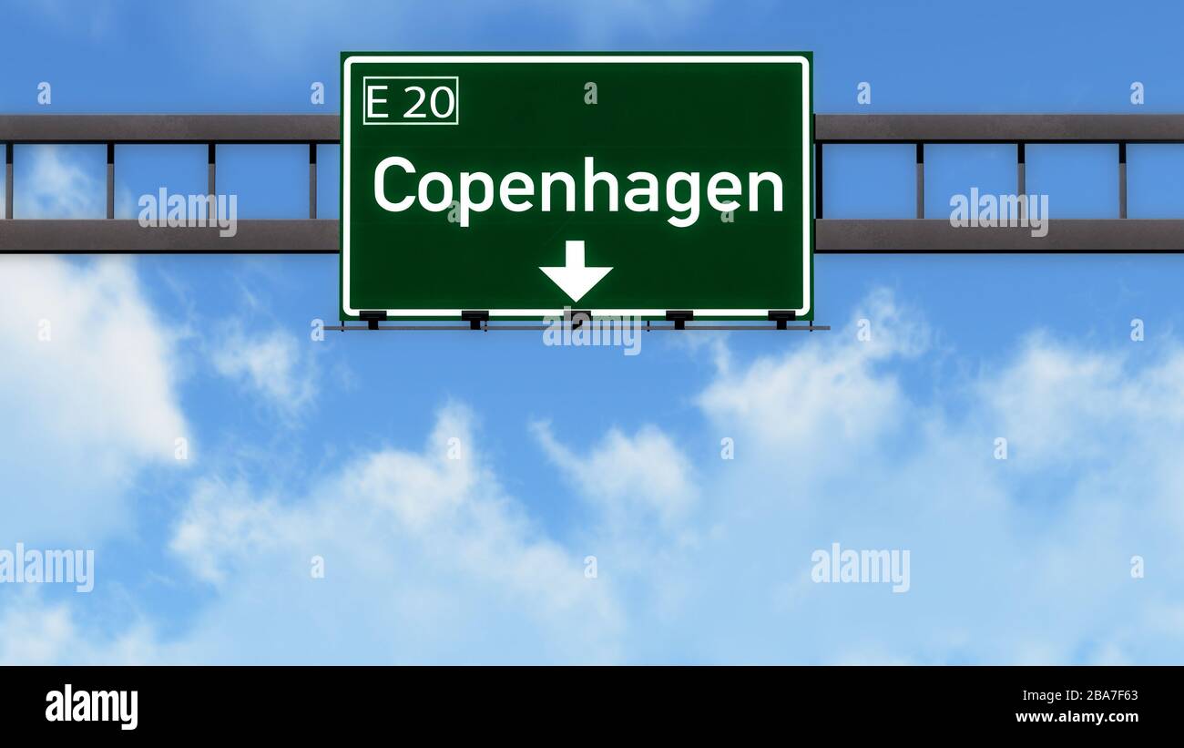 Copenhagen Denmark Highway Road Sign 3D Illustration Stock Photo - Alamy