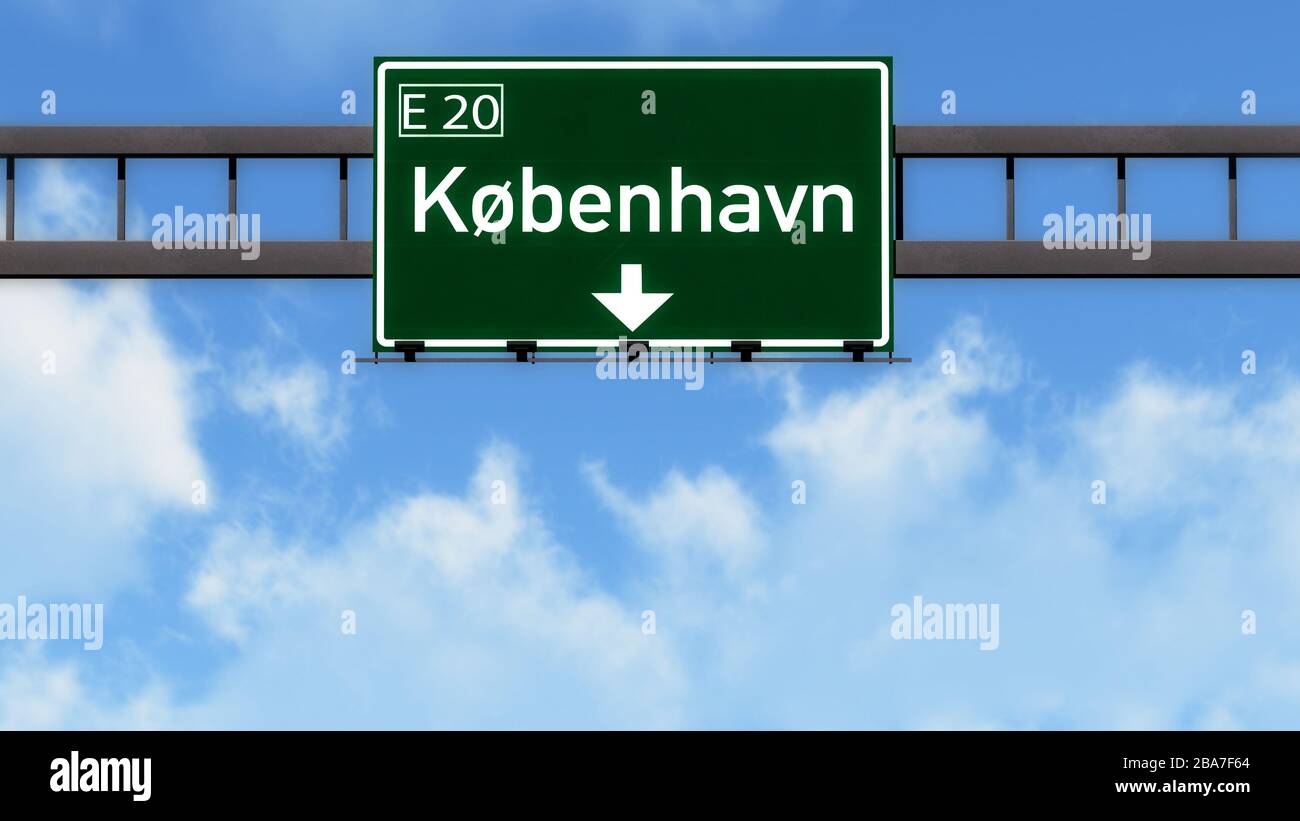 Copenhagen Denmark Highway Road Sign 3D Illustration Stock Photo - Alamy