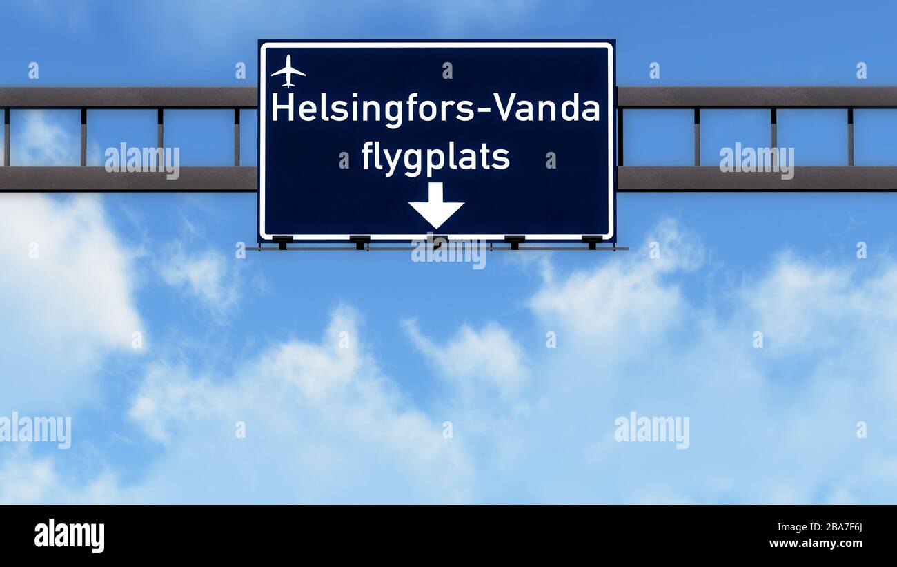 Helsinki Vantaa Finland Airport Highway Road Sign 3D Illustration Stock ...