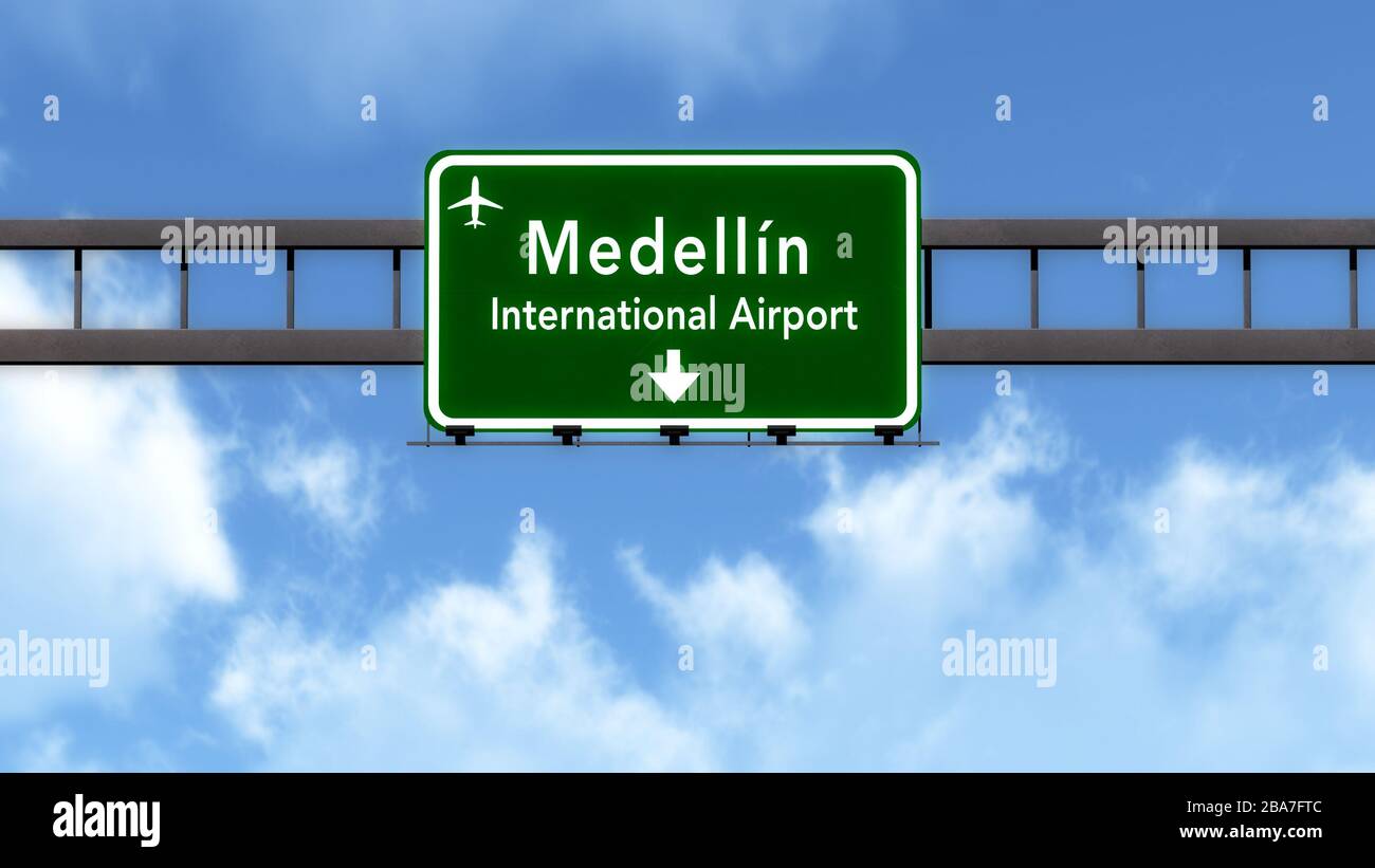 Medellin Colombia Airport Highway Road Sign 3D Illustration Stock Photo ...