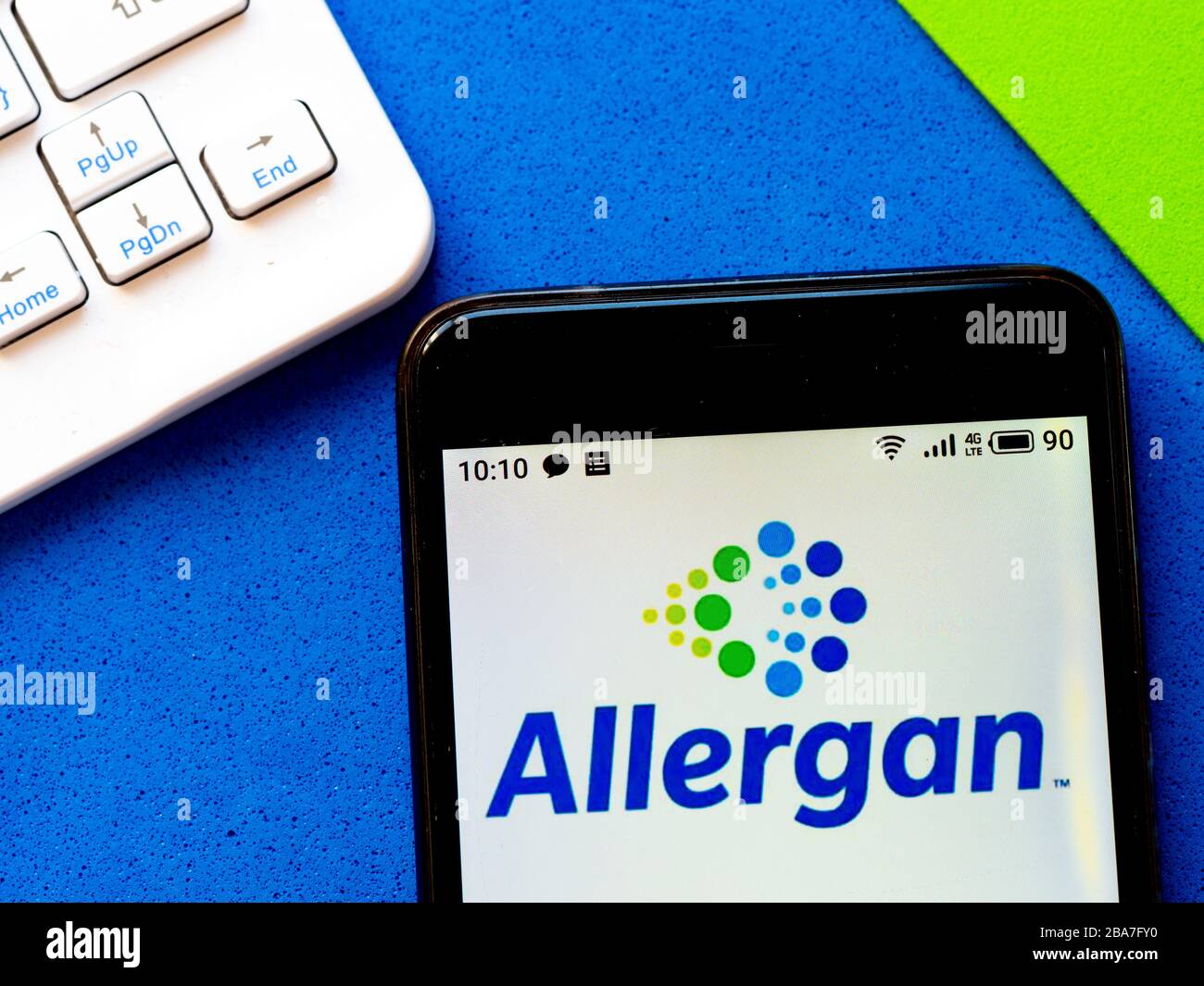 In this photo illustration Allergan Plc. logo is seen displayed on a ...