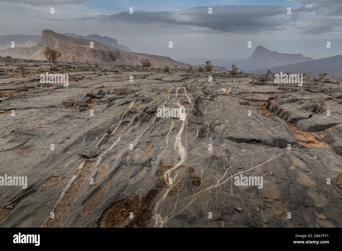 Mountain landscape in the mountains in Northern Oman in the Middle east ...