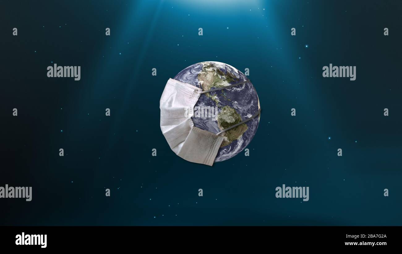 The Earth wears a mask to prevent the spread of the virus. 3D Render ...