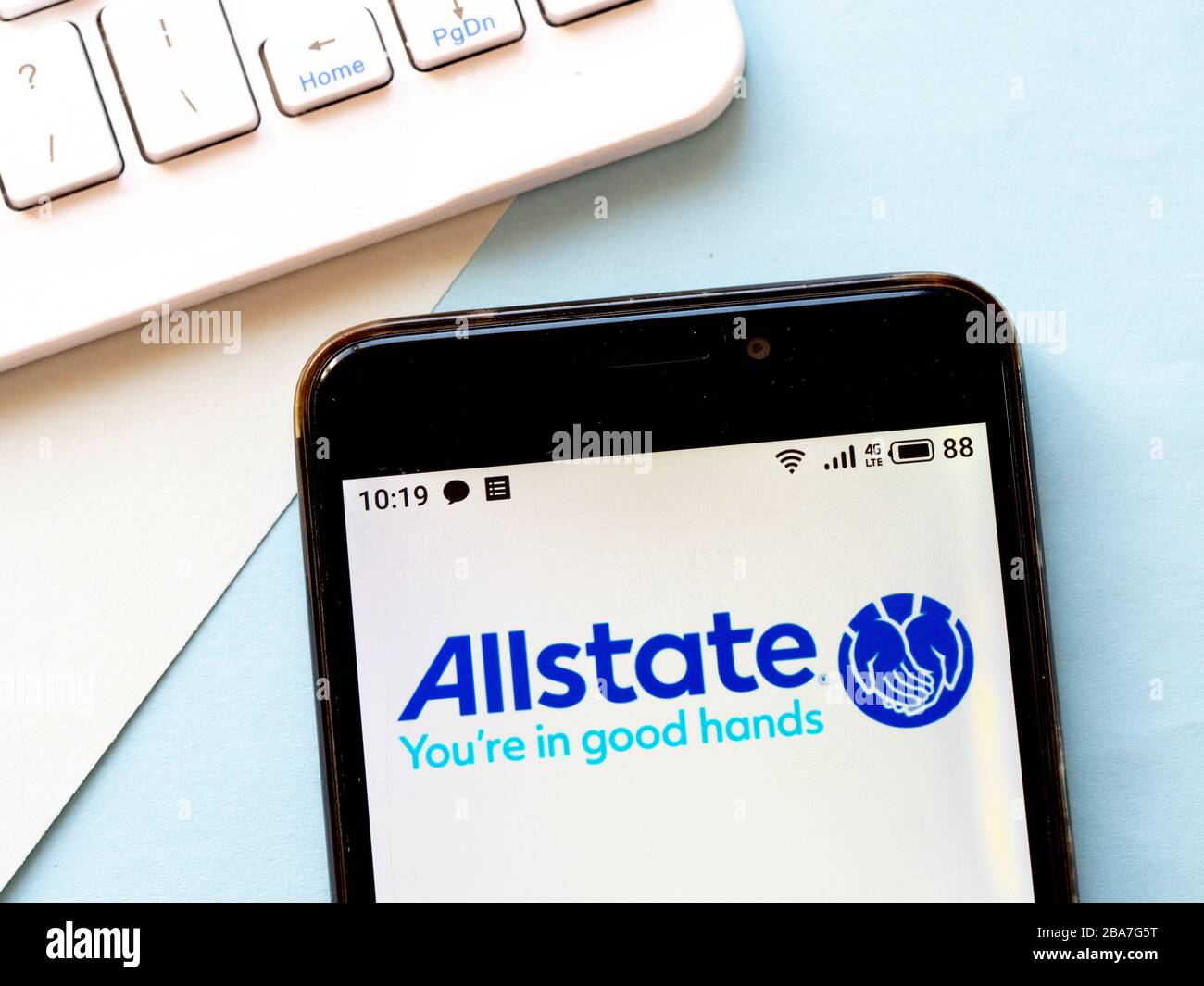 In this photo illustration Allstate Corp. logo is seen displayed on a ...