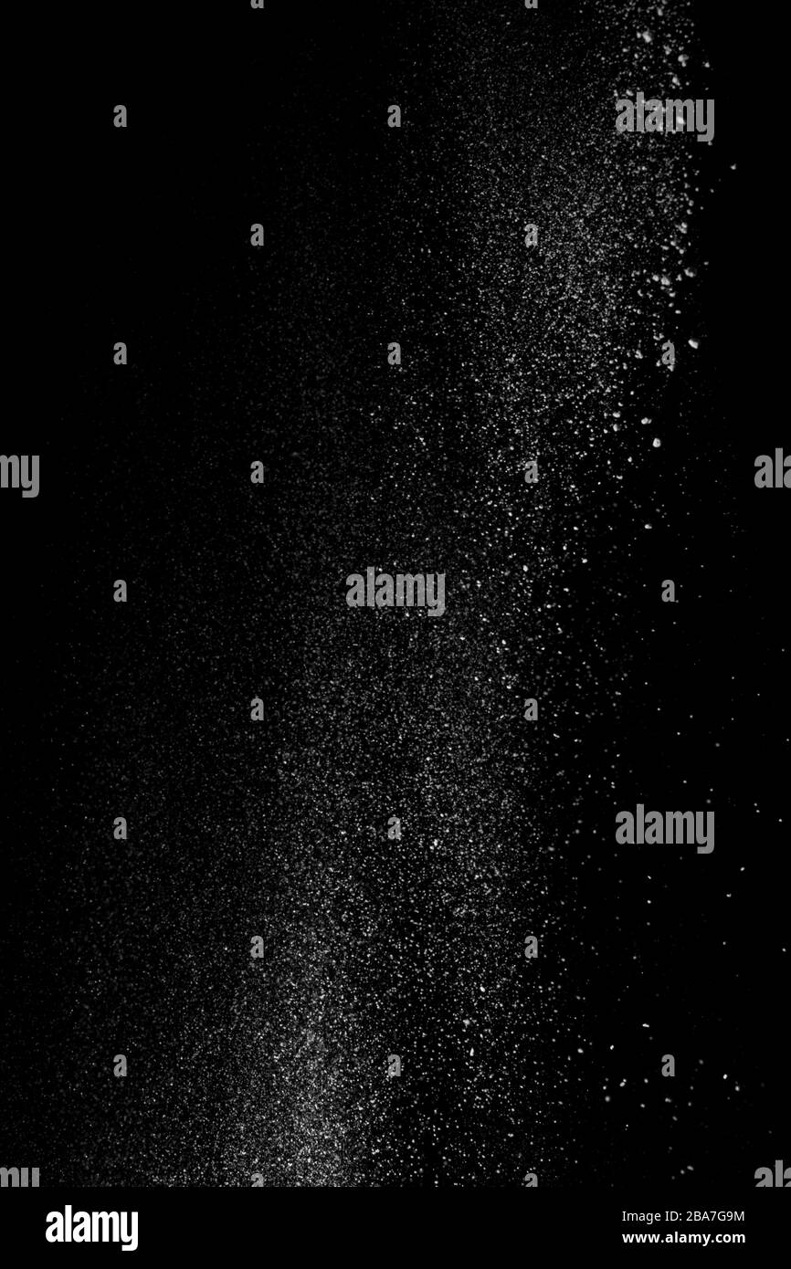 White fluffy snow on small particles isolated on black background 2020 ...