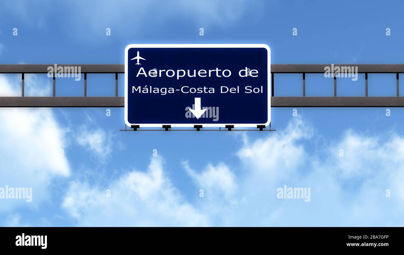 Malaga Spain Airport Highway Road Sign 3D Illustration Stock Photo - Alamy