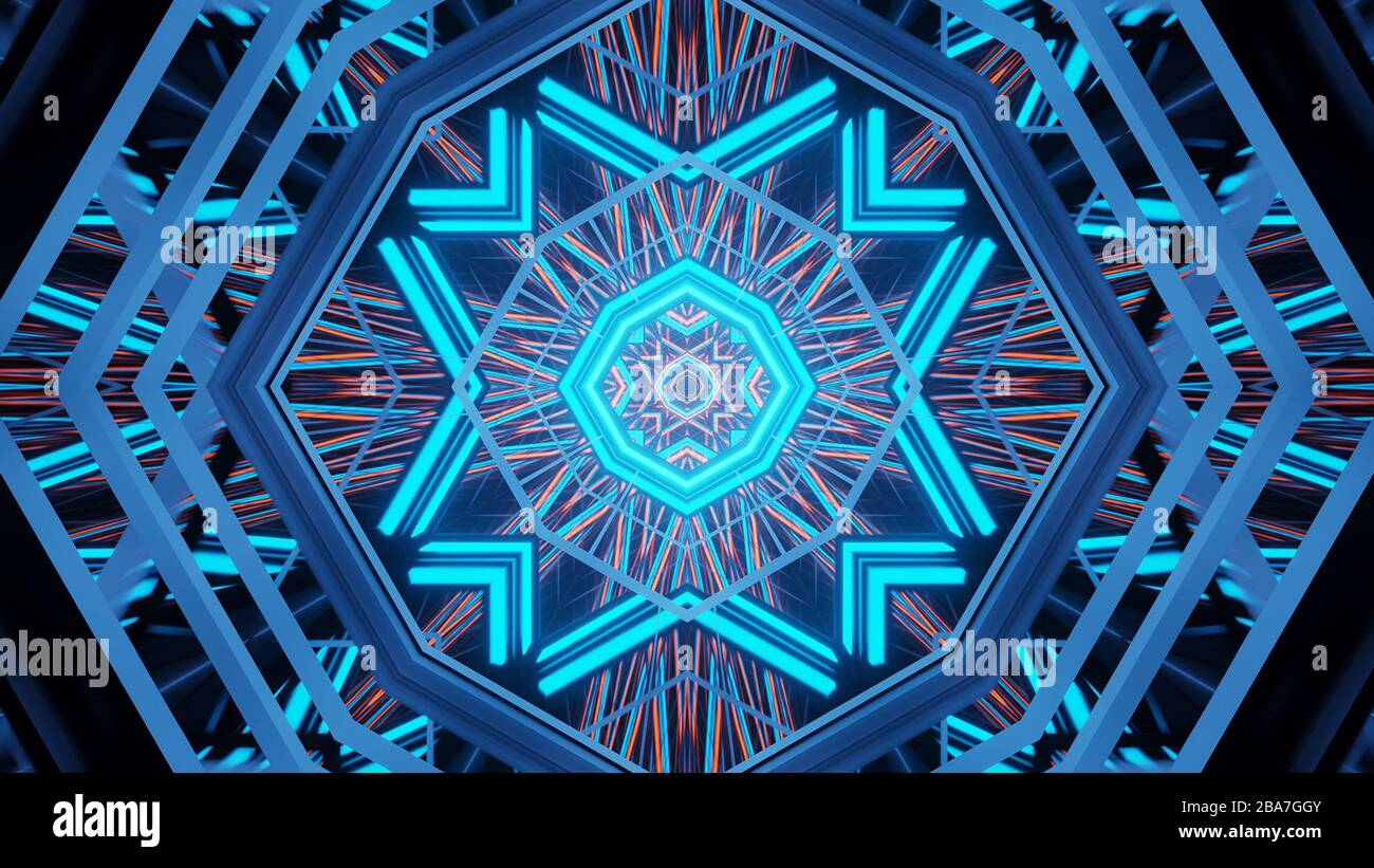 Illustration of geometric shapes with glowing blue laser lights ...