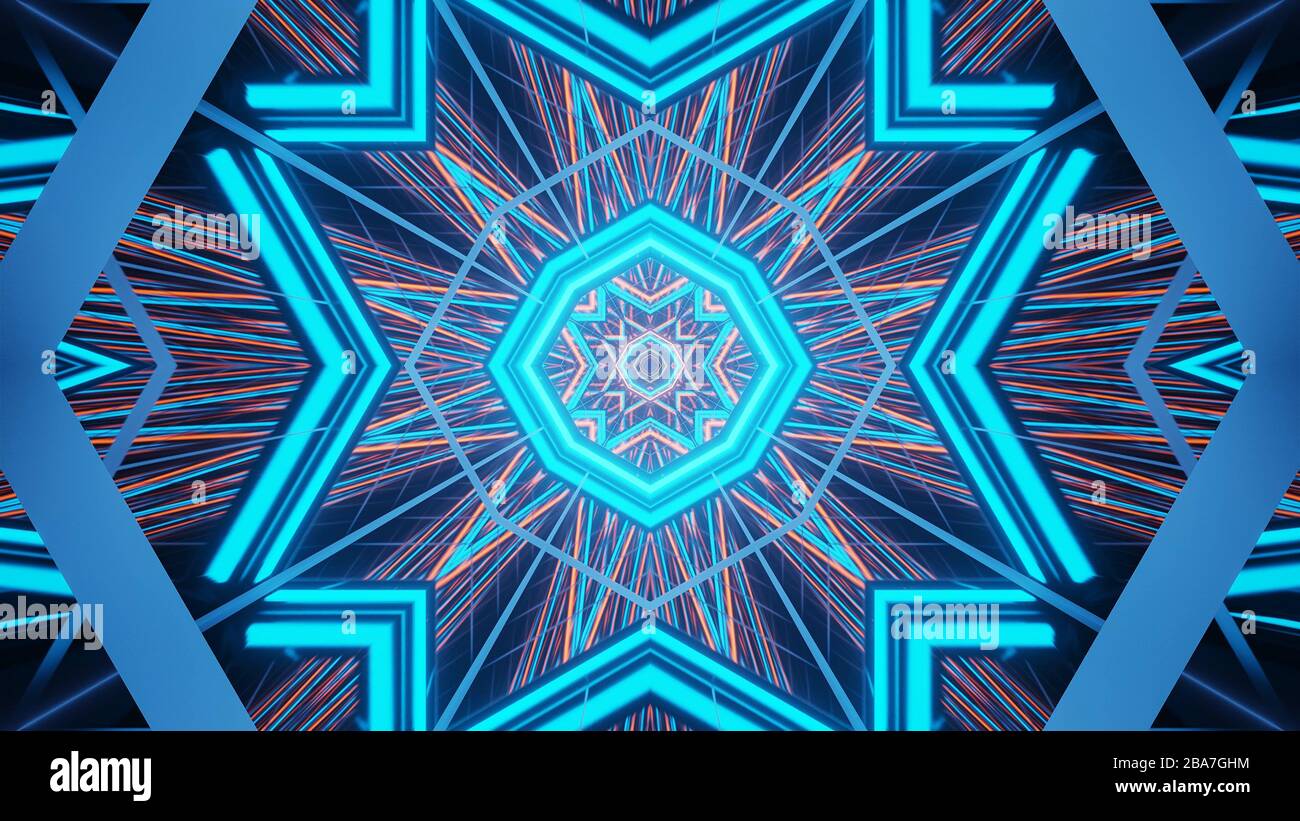 Illustration of geometric shapes with glowing blue laser lights ...