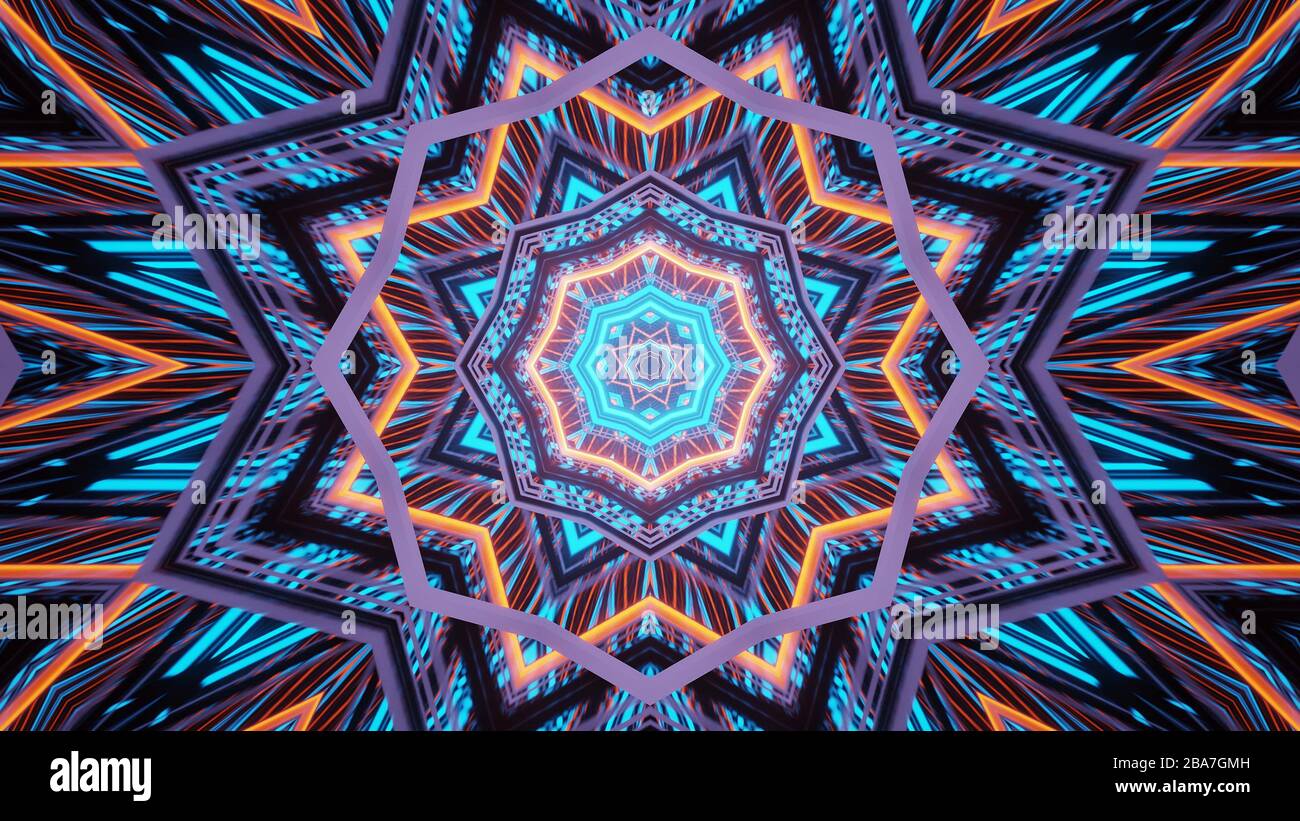 Illustration of geometric shapes with colorful neon laser lights ...