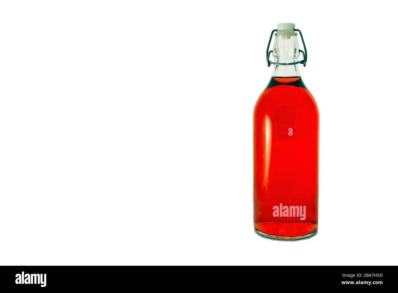 Rose wine bottle with resealable spring lid on a isolated white ...