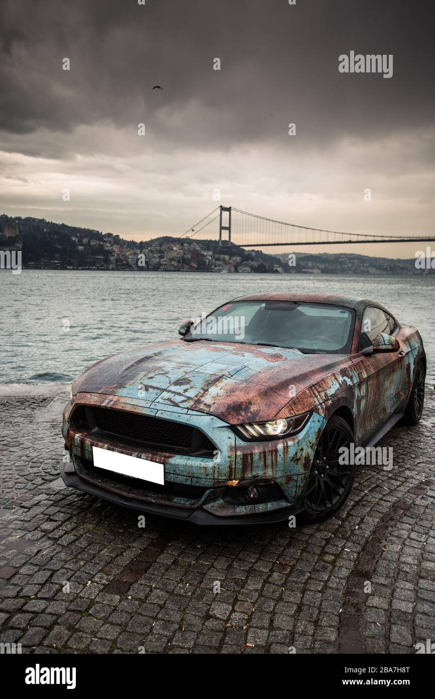 Red green tuning sport car in the seaside Stock Photo - Alamy