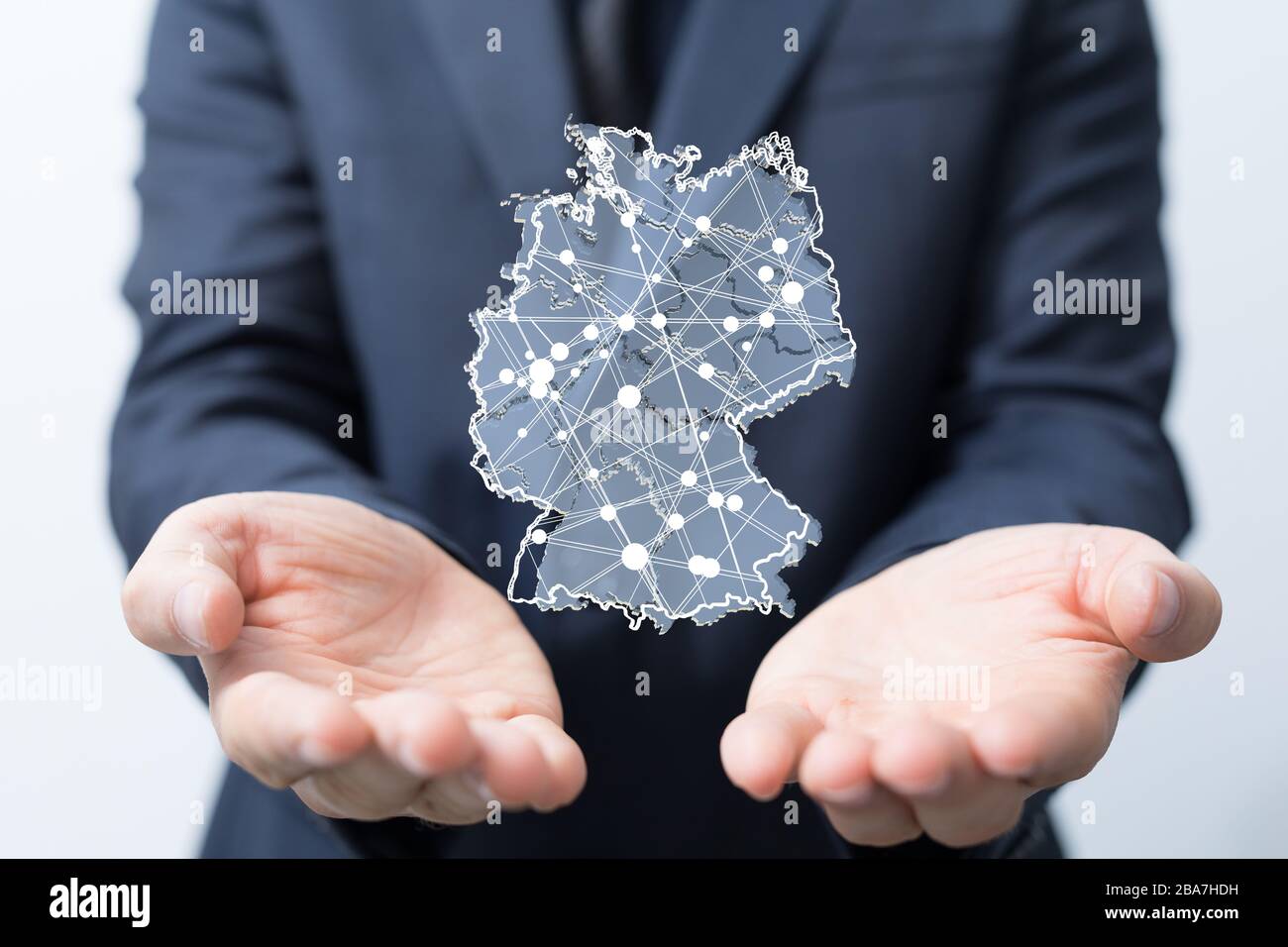 A a virtual germany land map digital in hand 3d Stock Photo - Alamy