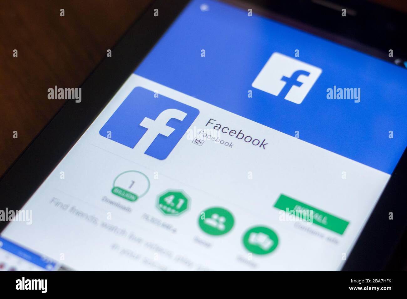 Ryazan, Russia - March 21, 2018 - Facebook app logo on a display of ...