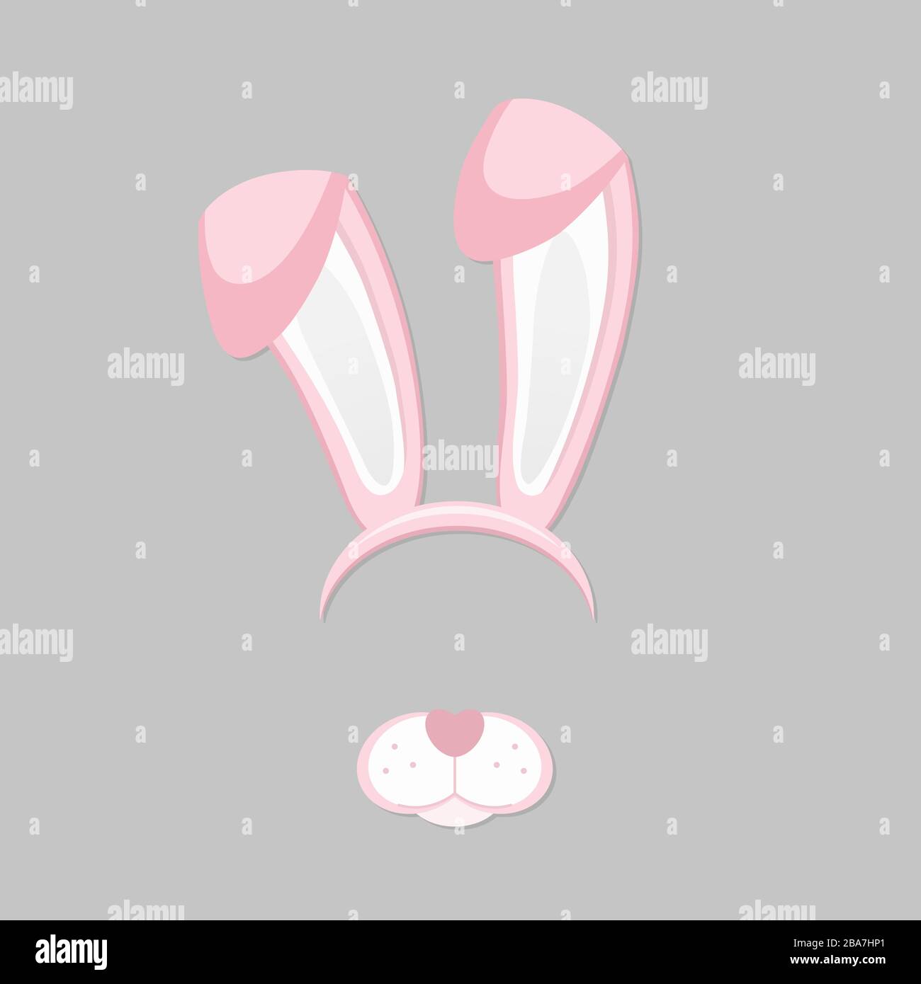 Easter bunny pink ears and nose isolated on white background. Cartoon ...