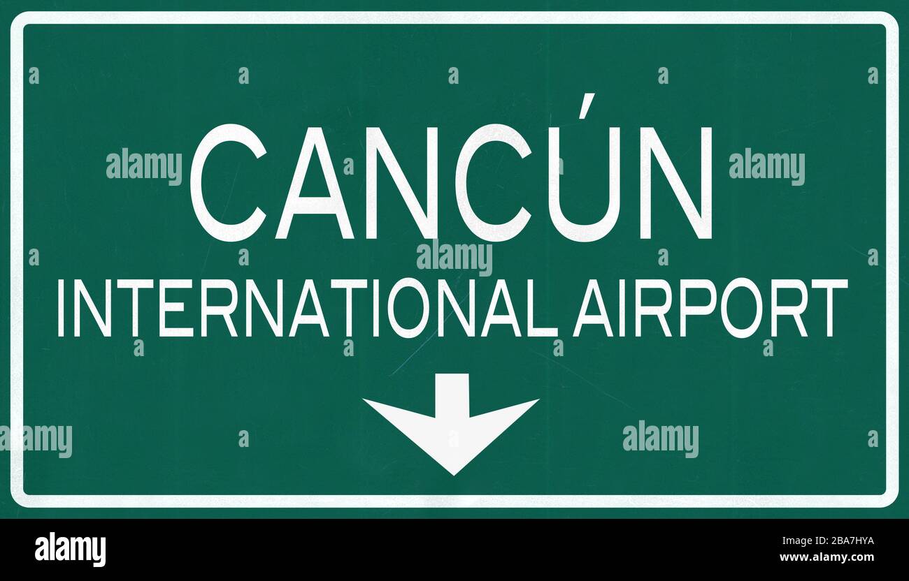 Cancun Mexico International Airport Highway Sign 2D Illustration Stock ...