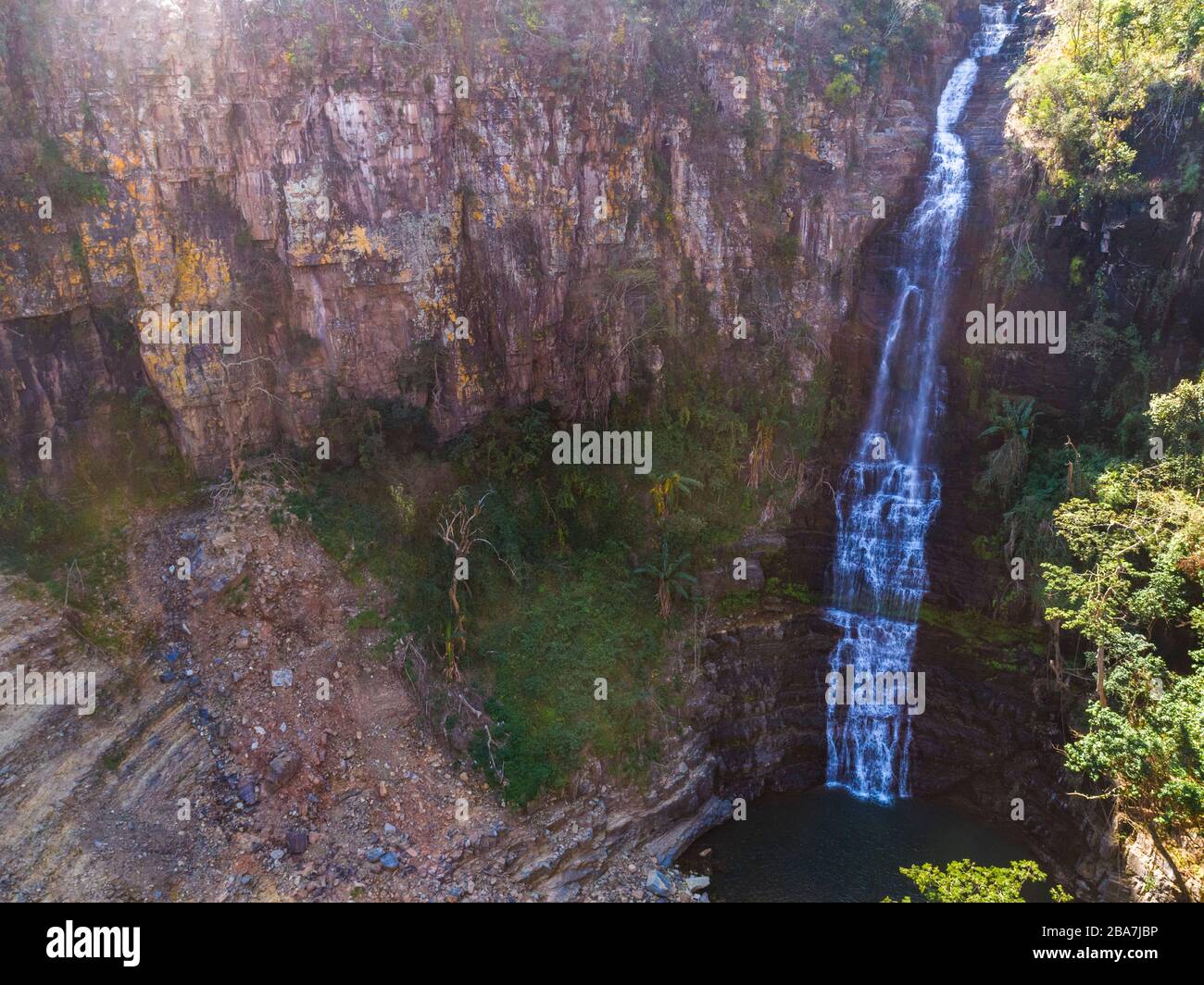 An aerial view of Bridalveil waterfall in Zimbabwe's Chimanimani ...