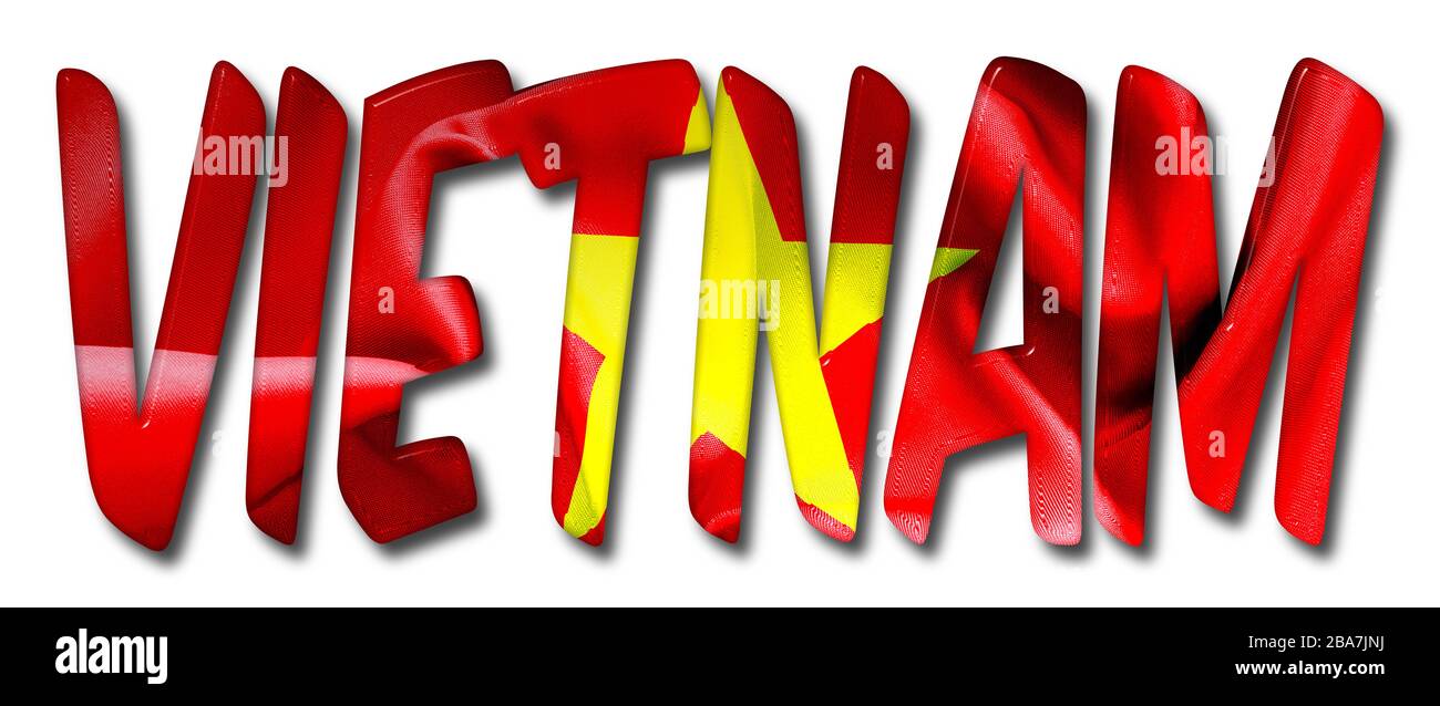 Vietnam word with a flag texture on an isolated white background Stock ...
