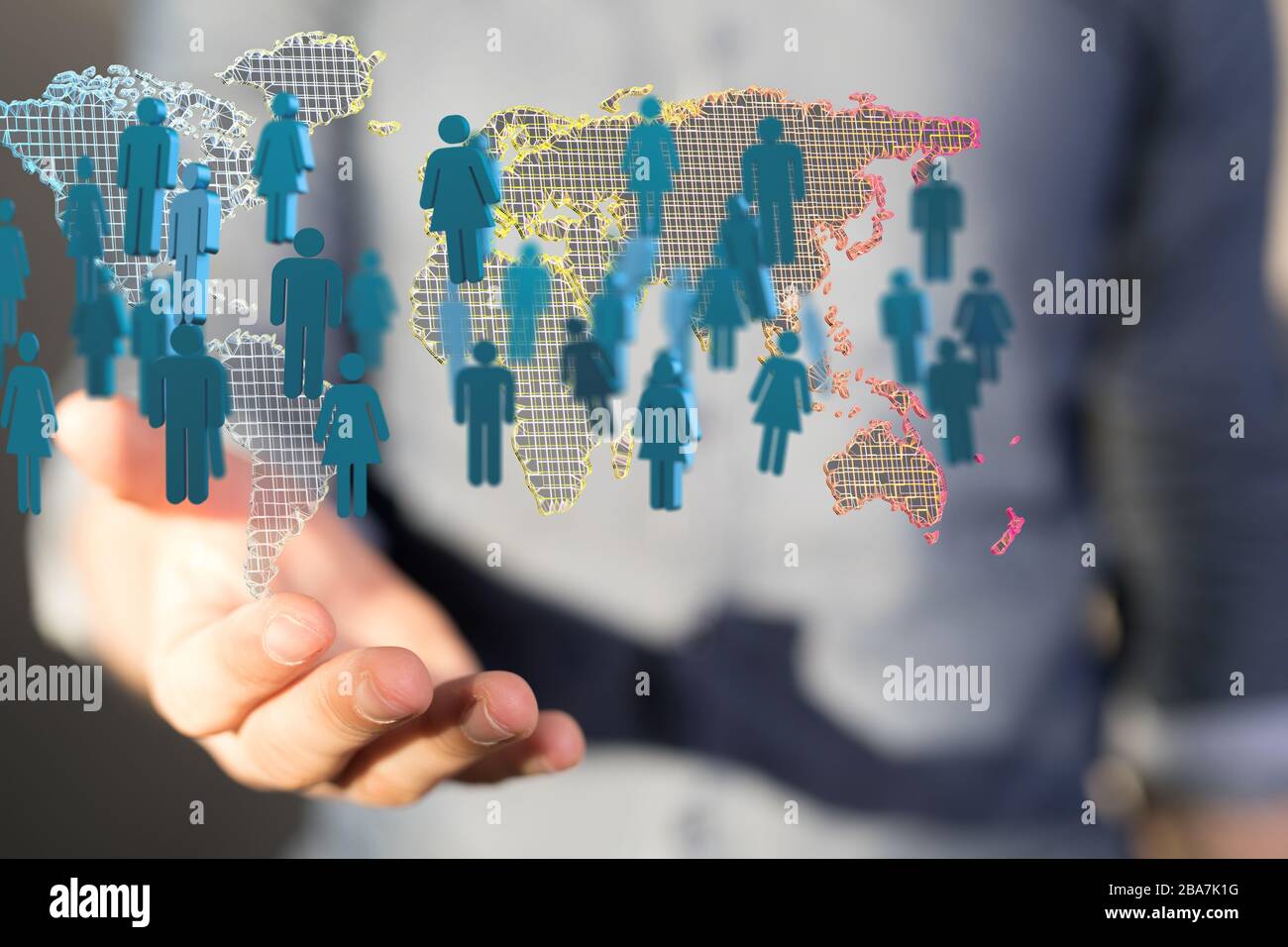 A network holding in hand 3d connection data Stock Photo - Alamy
